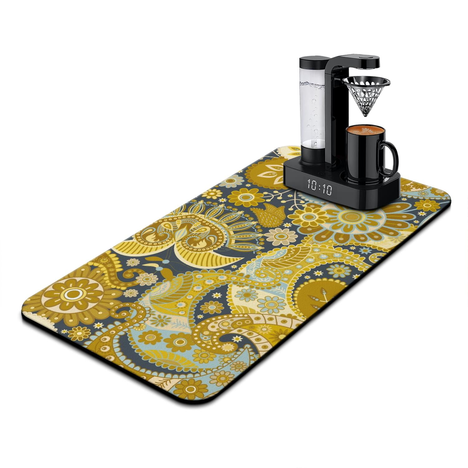 Paisley Boho Design Coffee Mat Absorbent Non-Slip Mat for Coffee ...