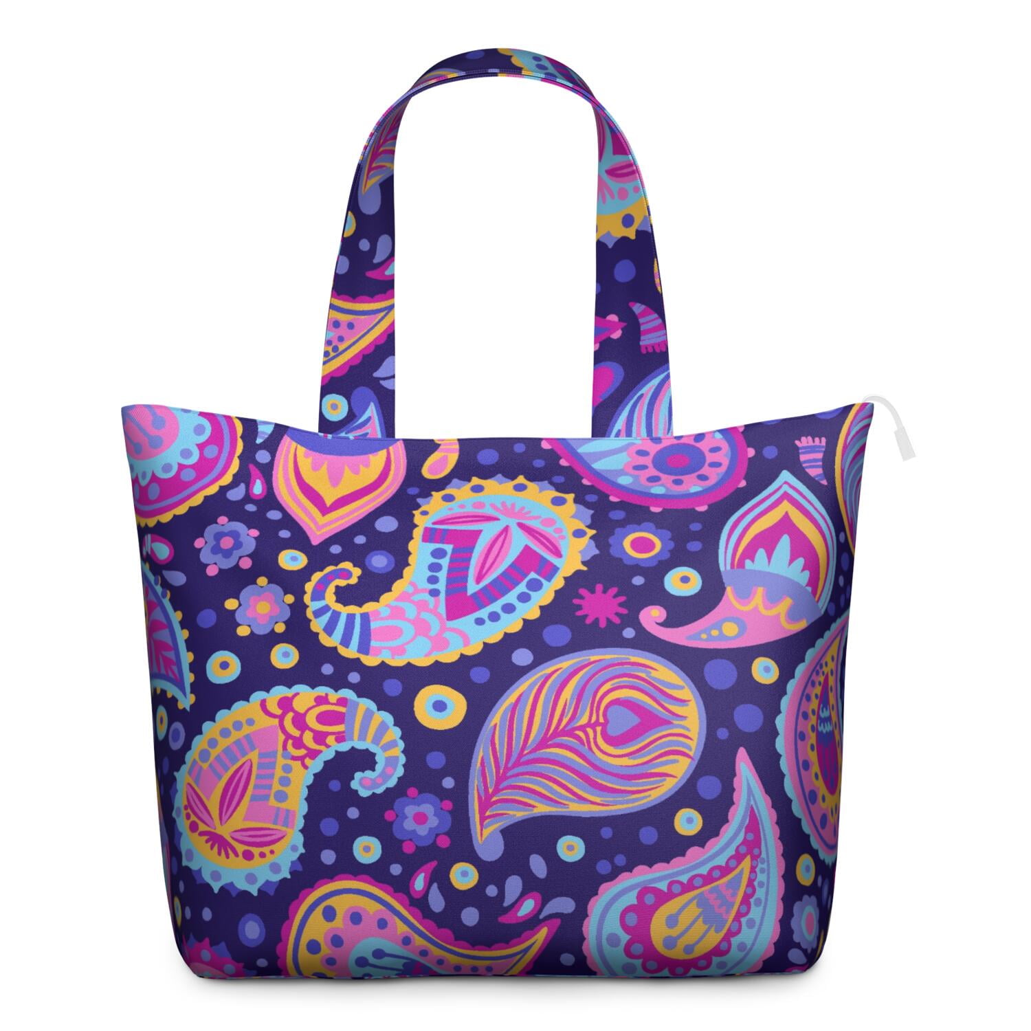 Paisley Boho Design Vintage Travel Tote - Large Main Compartment & Side ...