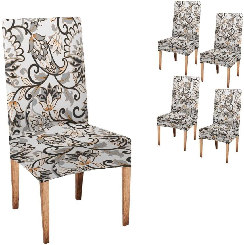 Paisley Chair Cover Pattern Indian Style Floral Set of 4 Stretch ...