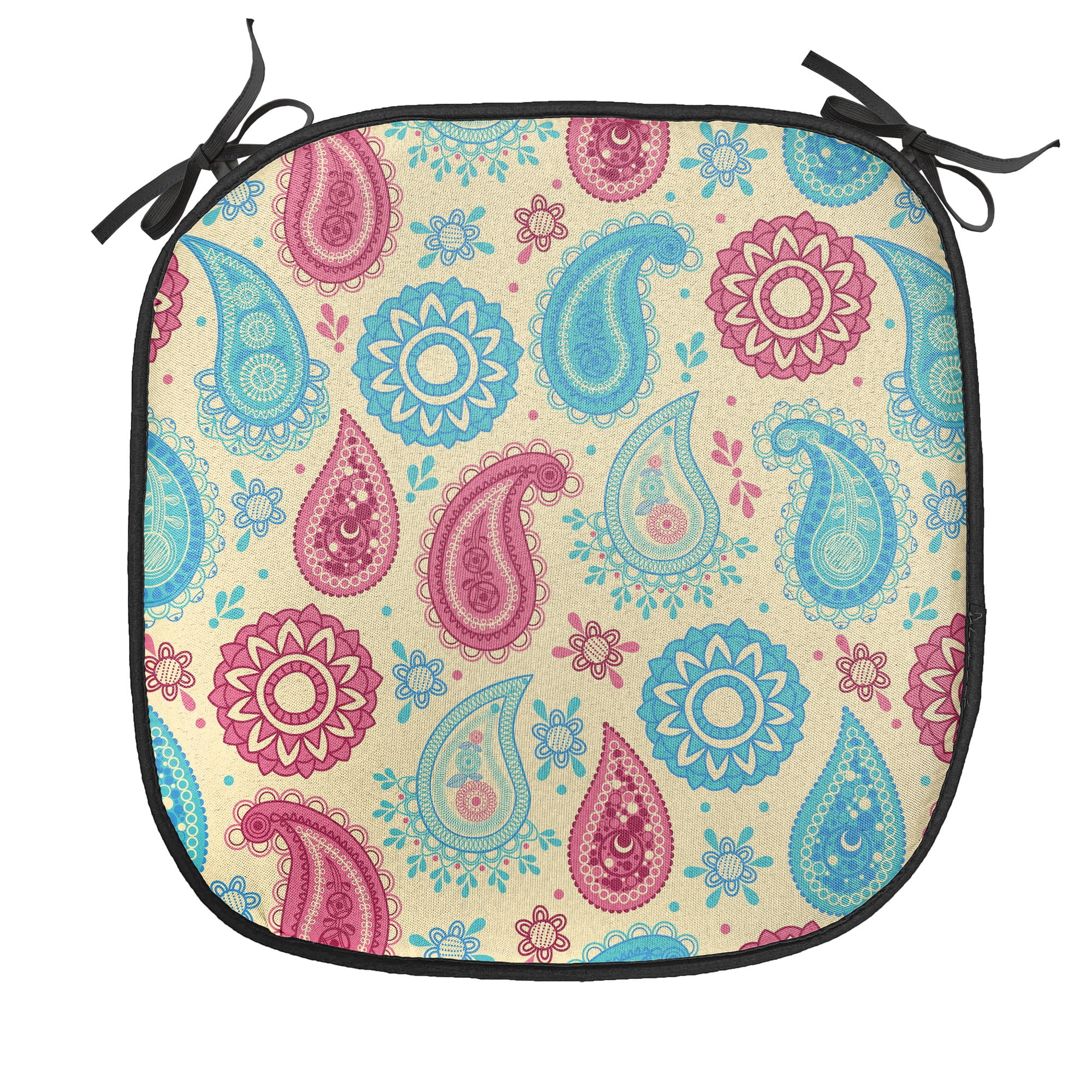 Paisley Chair Seating Cushion, Retro Style Patterns and Flowers in ...