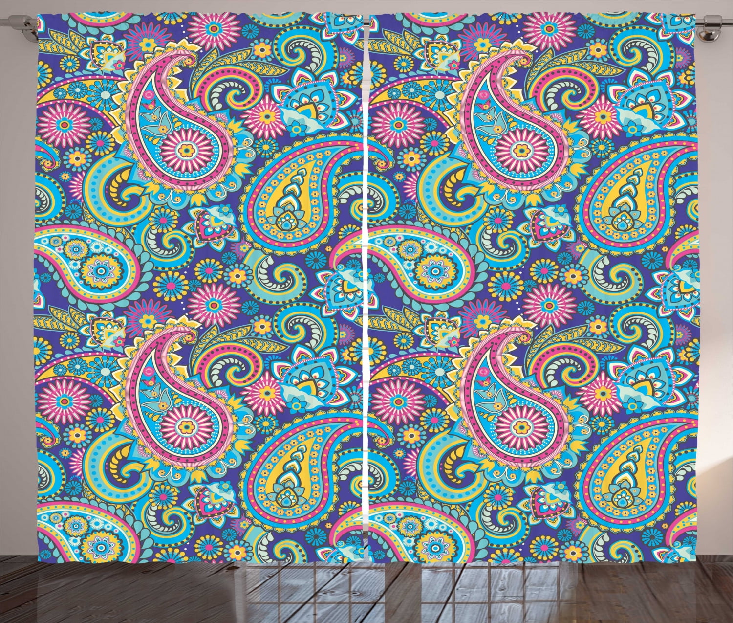 Ambesonne Paisley Curtains 2 Panel Set, Bohem Colorful, 108" x 84 ...