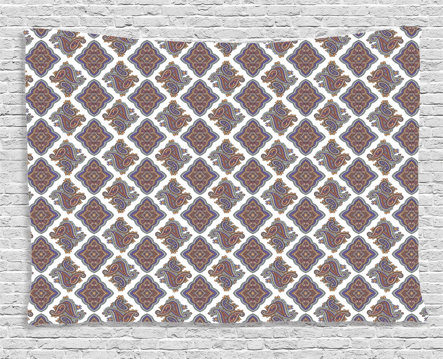 Paisley Decor Tapestry, Wall Paper Like Design with Ornamental Floral ...