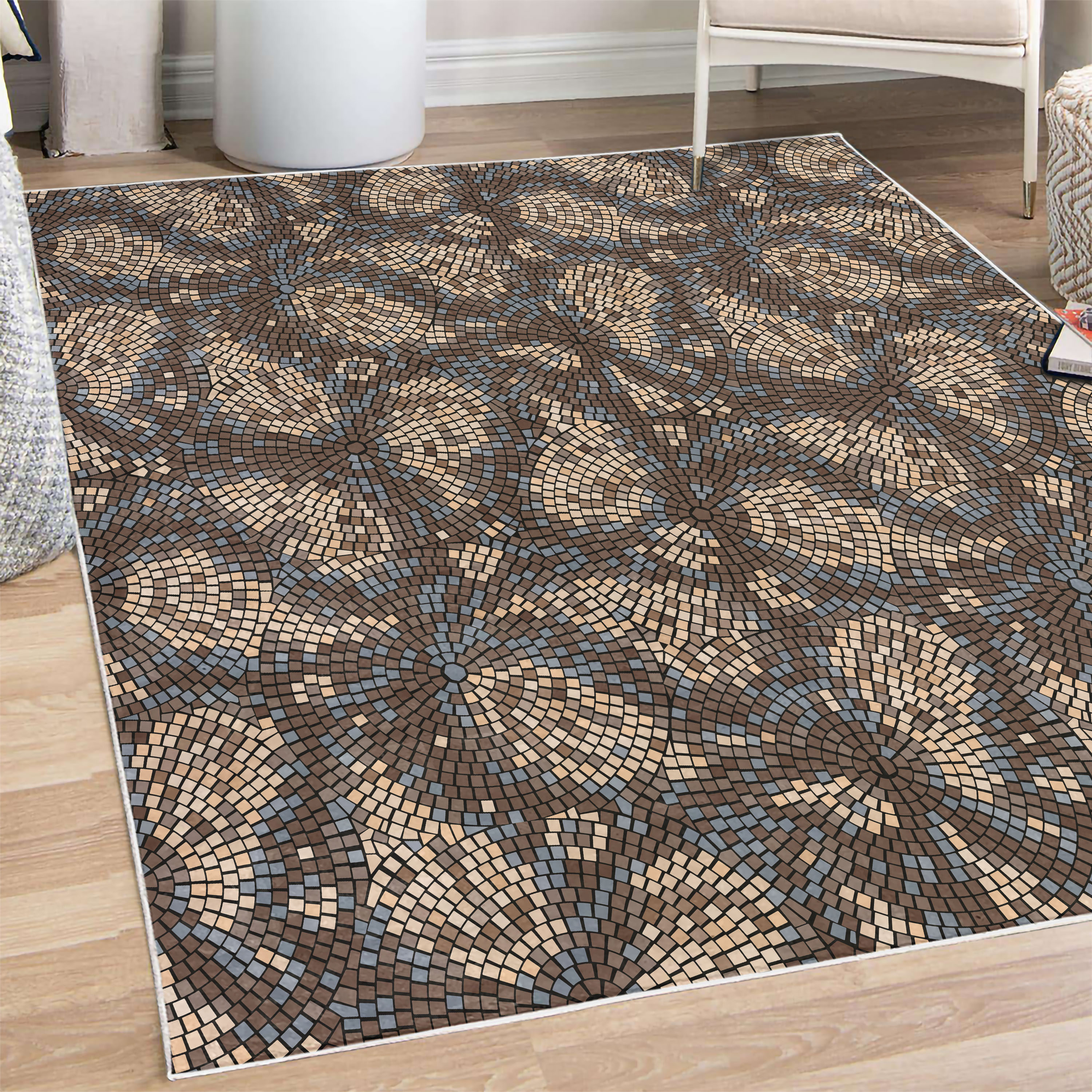Paisley Decorative Rug, Modern Mosaic Like Circled Design with Teardrop ...