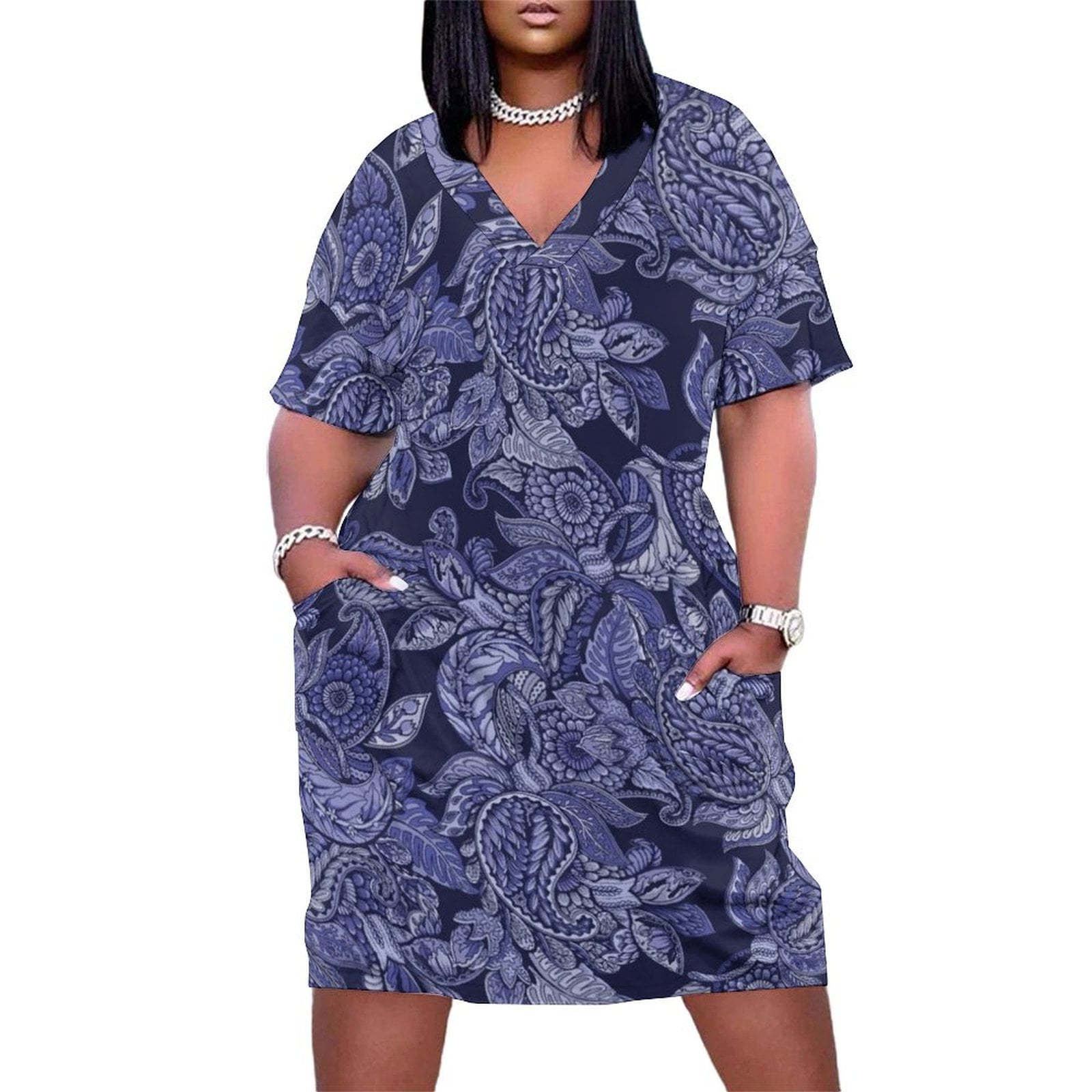 Paisley Dream - indigo Loose Pocket Dress Prom gown Long dresses - Walmart.com