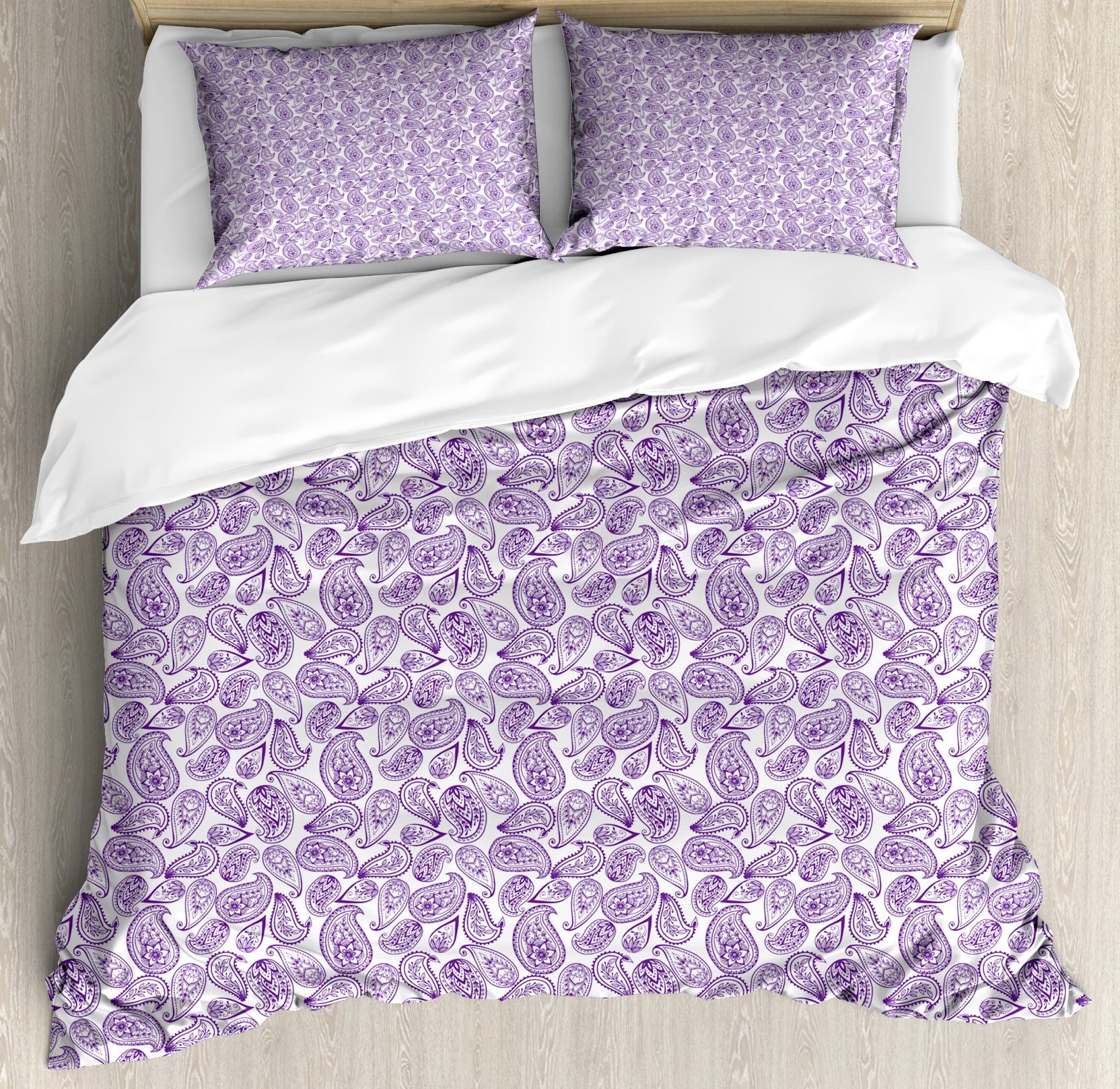 Paisley Duvet Cover Set, Illustration of Middle Eastern Leaves in Lilac ...