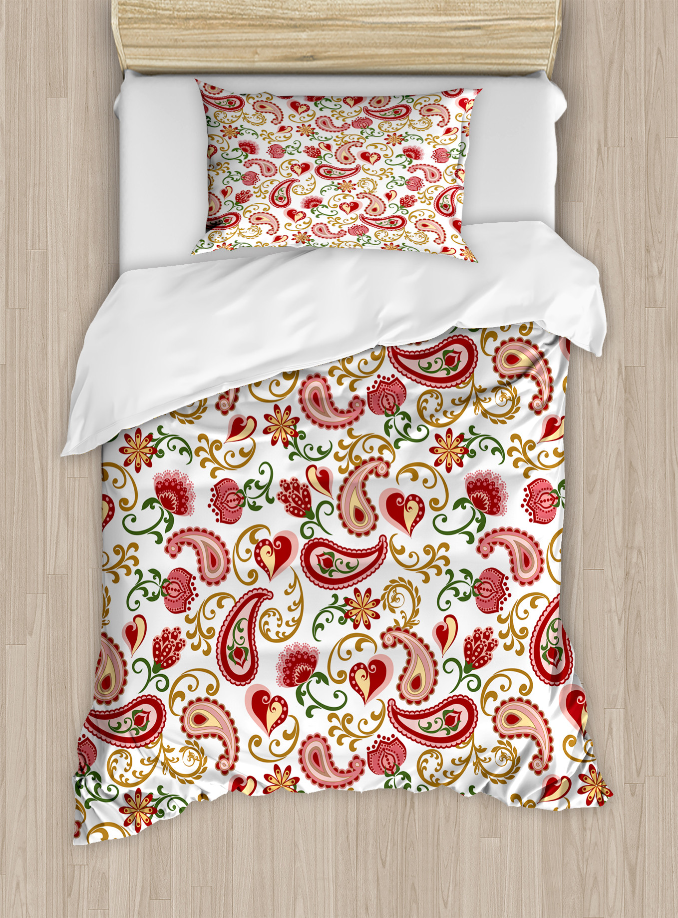 Paisley Duvet Cover Set, Style Rose and Swirled Floret Buds Bohemian ...