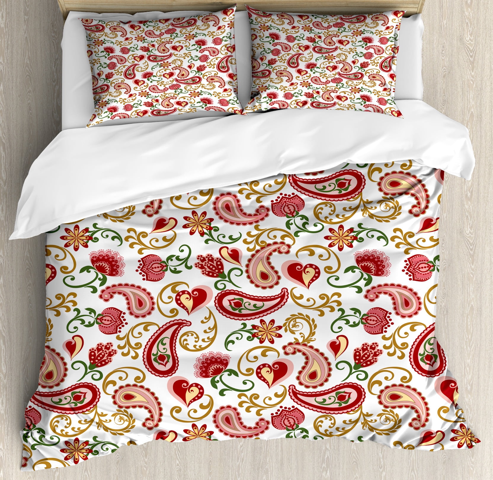 Paisley Duvet Cover Set, Style Rose and Swirled Floret Buds Bohemian ...