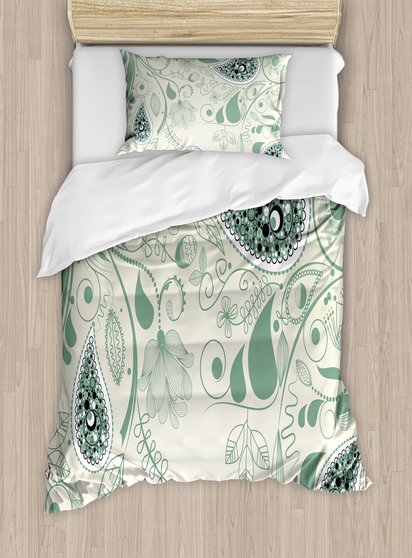 Paisley Duvet Cover Set, Vintage Aged Floral Paisley Patterns on Retro ...