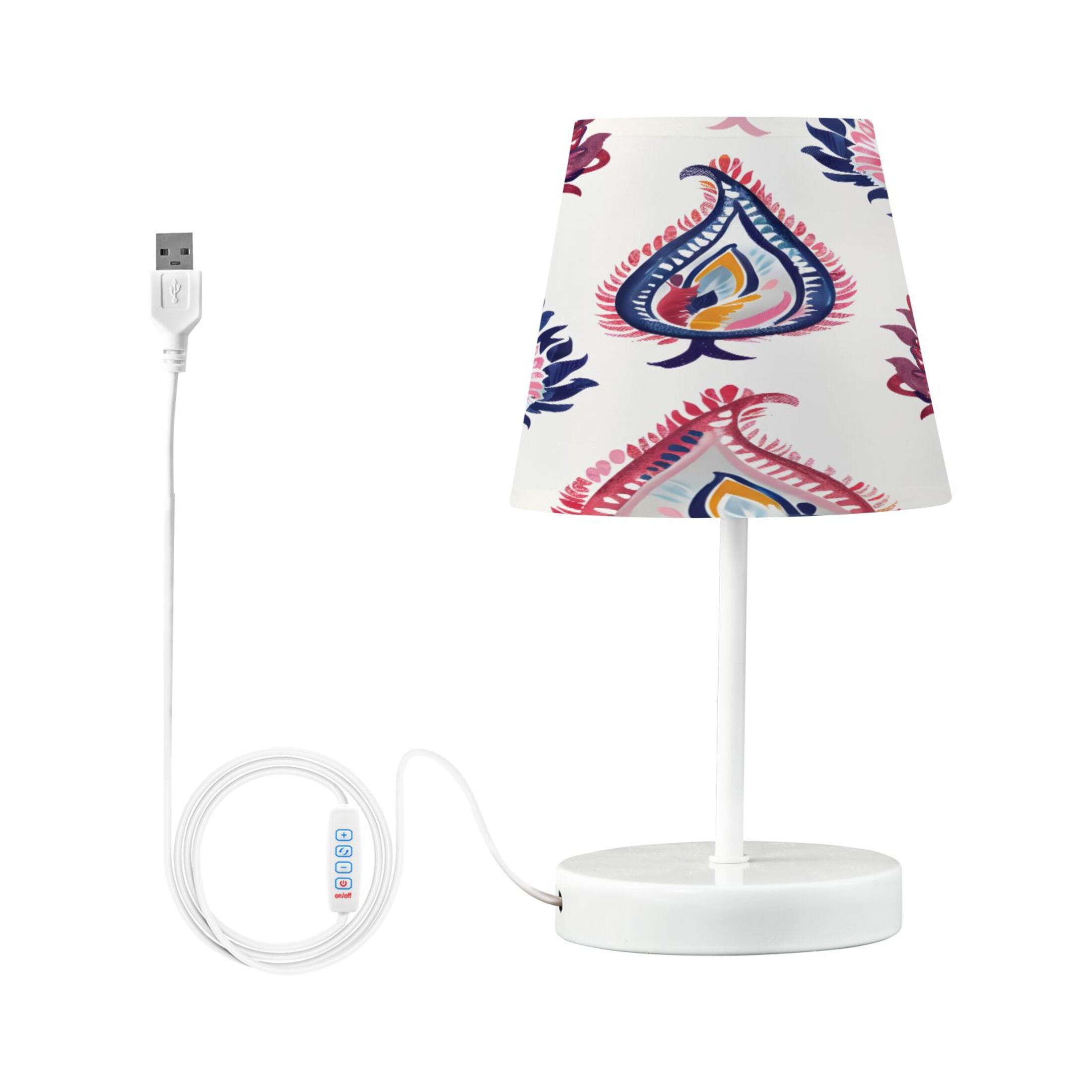 Paisley Embroidery Floral Desk Lamp LED Table Nightstand Lamps with 3 ...