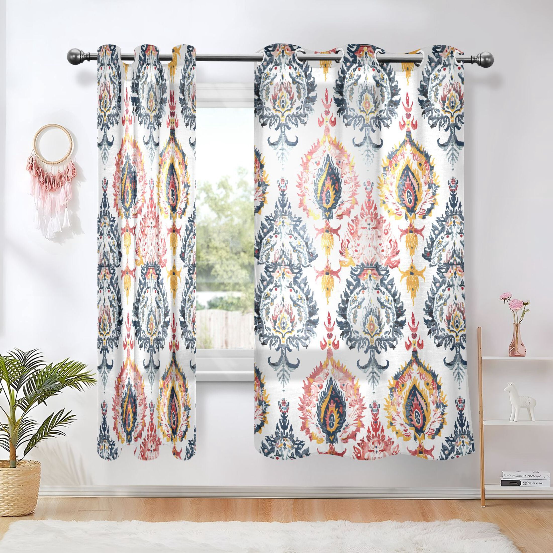 Paisley Embroidery Floral Flower Sheer Curtains 2 Panels Set Grommet ...