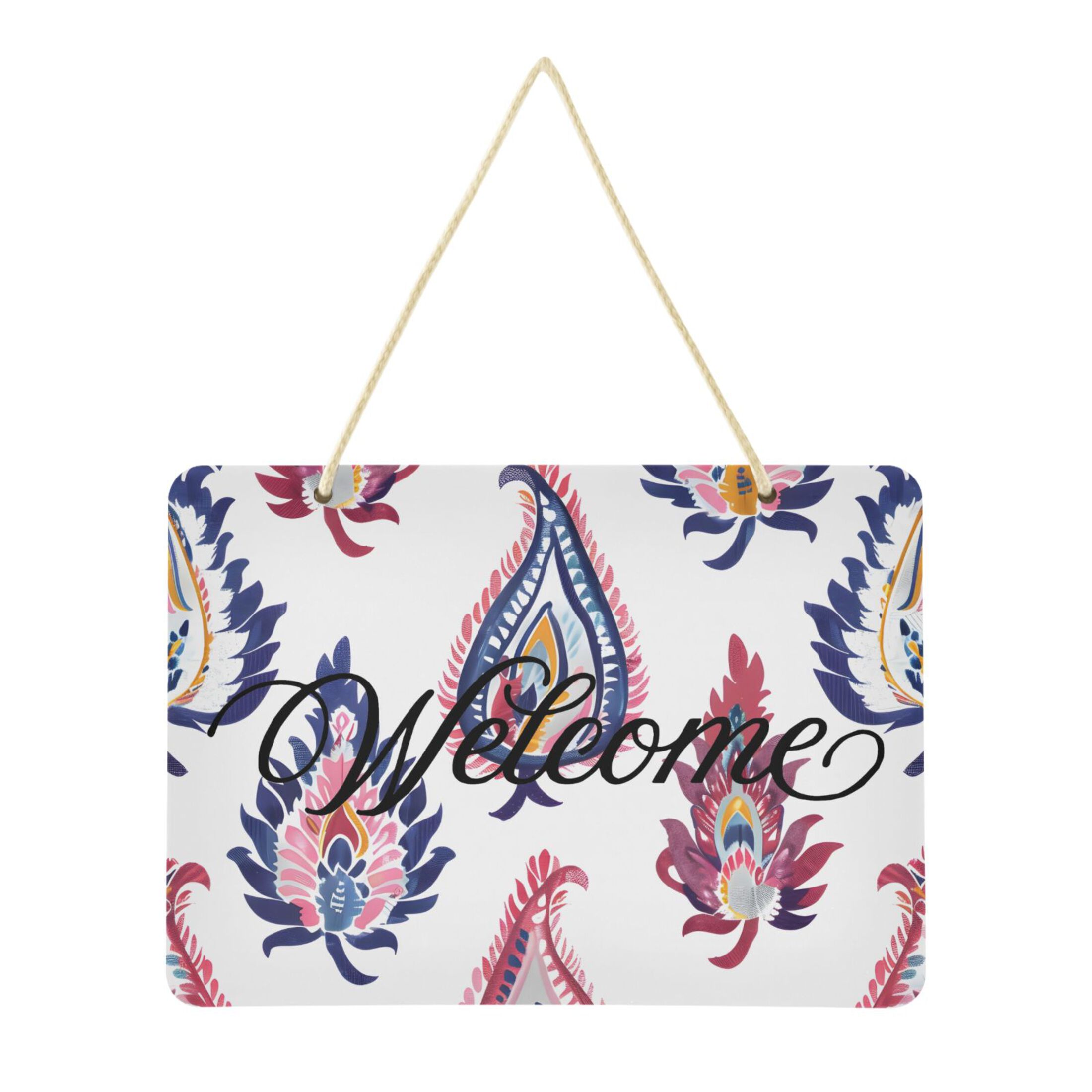 Paisley Embroidery Floral Welcome Sign Front Door PVC 14x10 inch Hanger ...