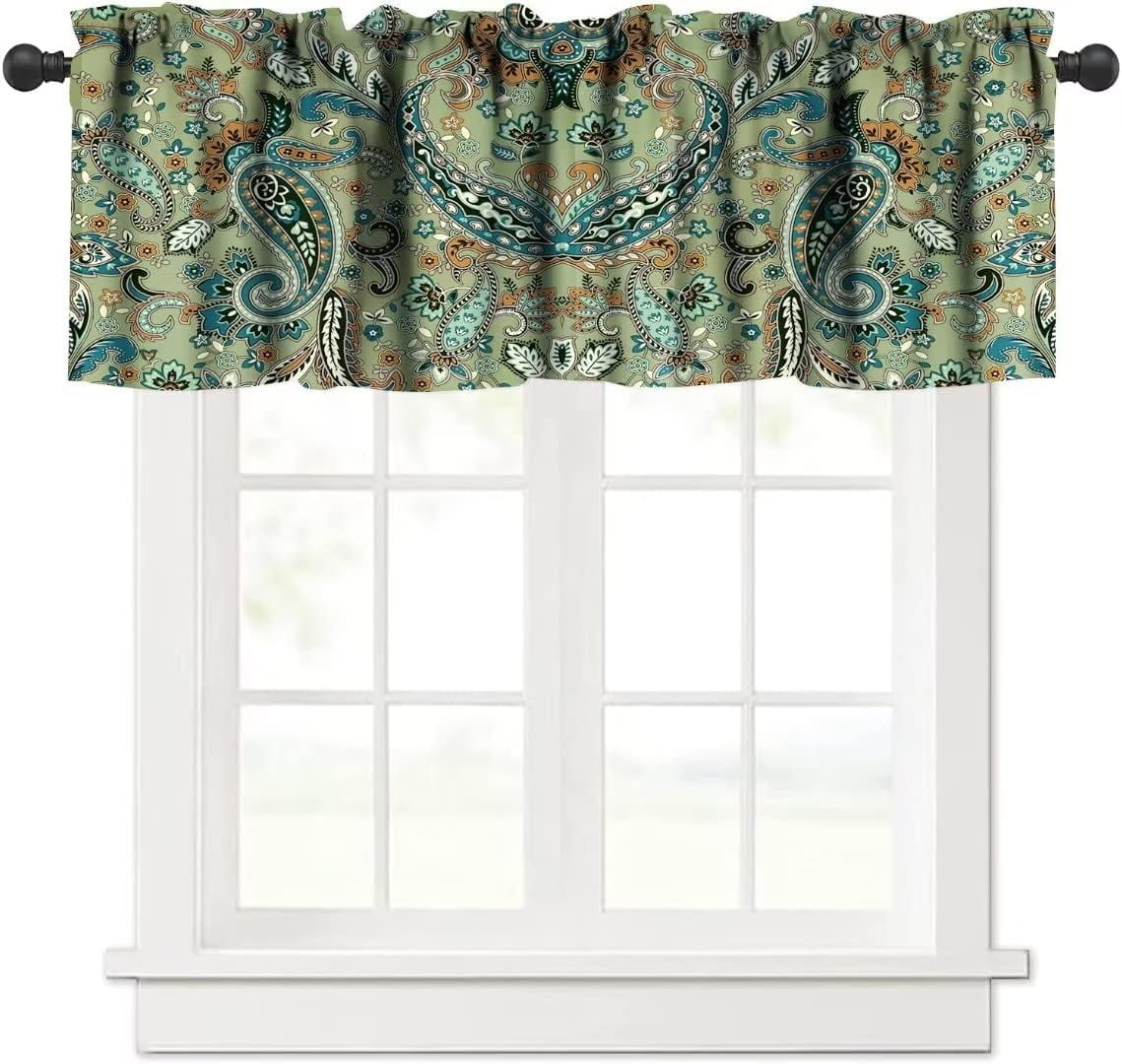 Paisley Ethnic Window Valances Vintage Monochrome Folkloric Floral Art ...