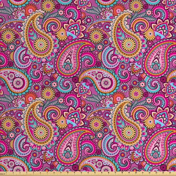 Ambesonne Paisley Fabric by the Yard Upholstery, Flowers and Sun, 2 ...