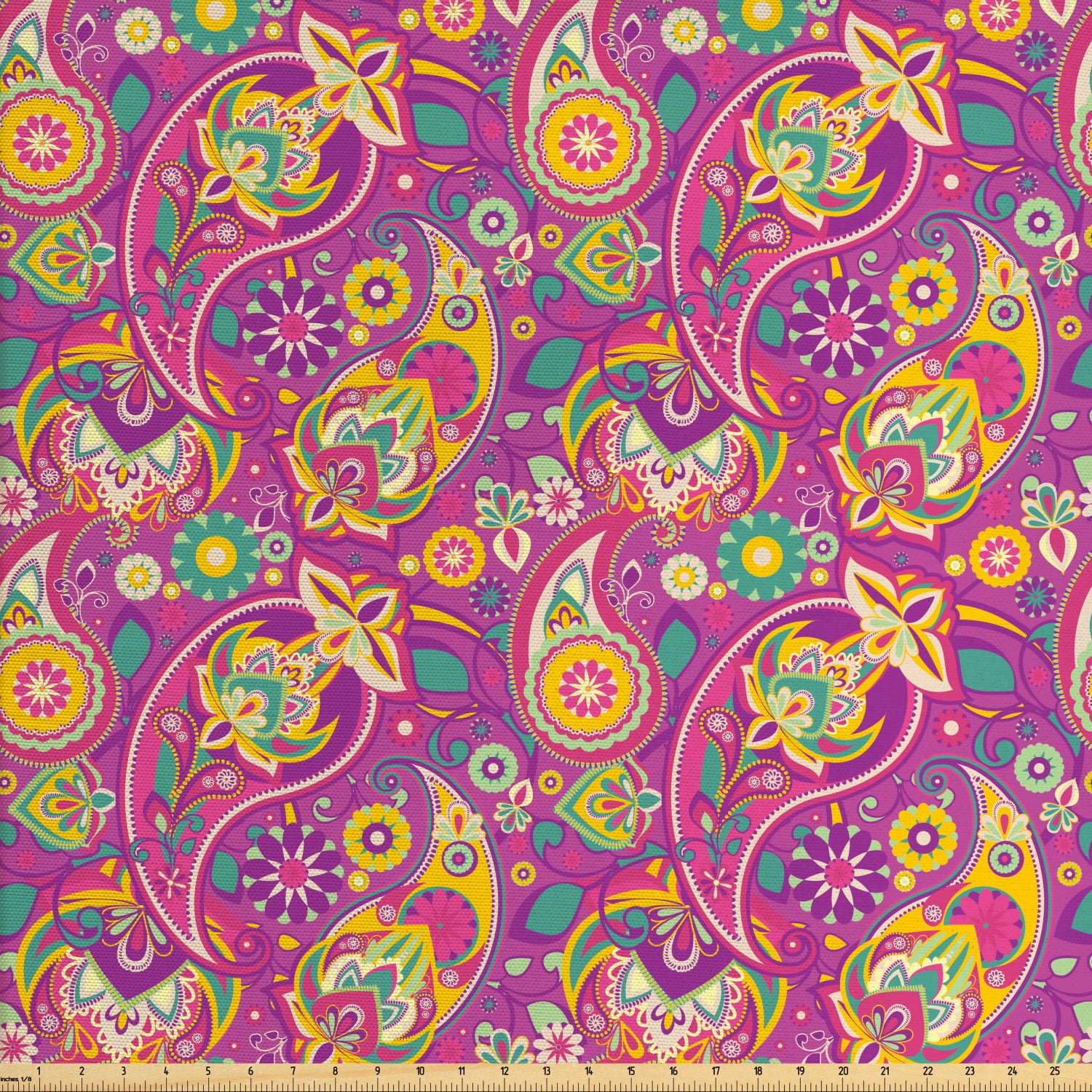 Ambesonne Paisley Fabric by the Yard Upholstery, Colorful Paisley ...