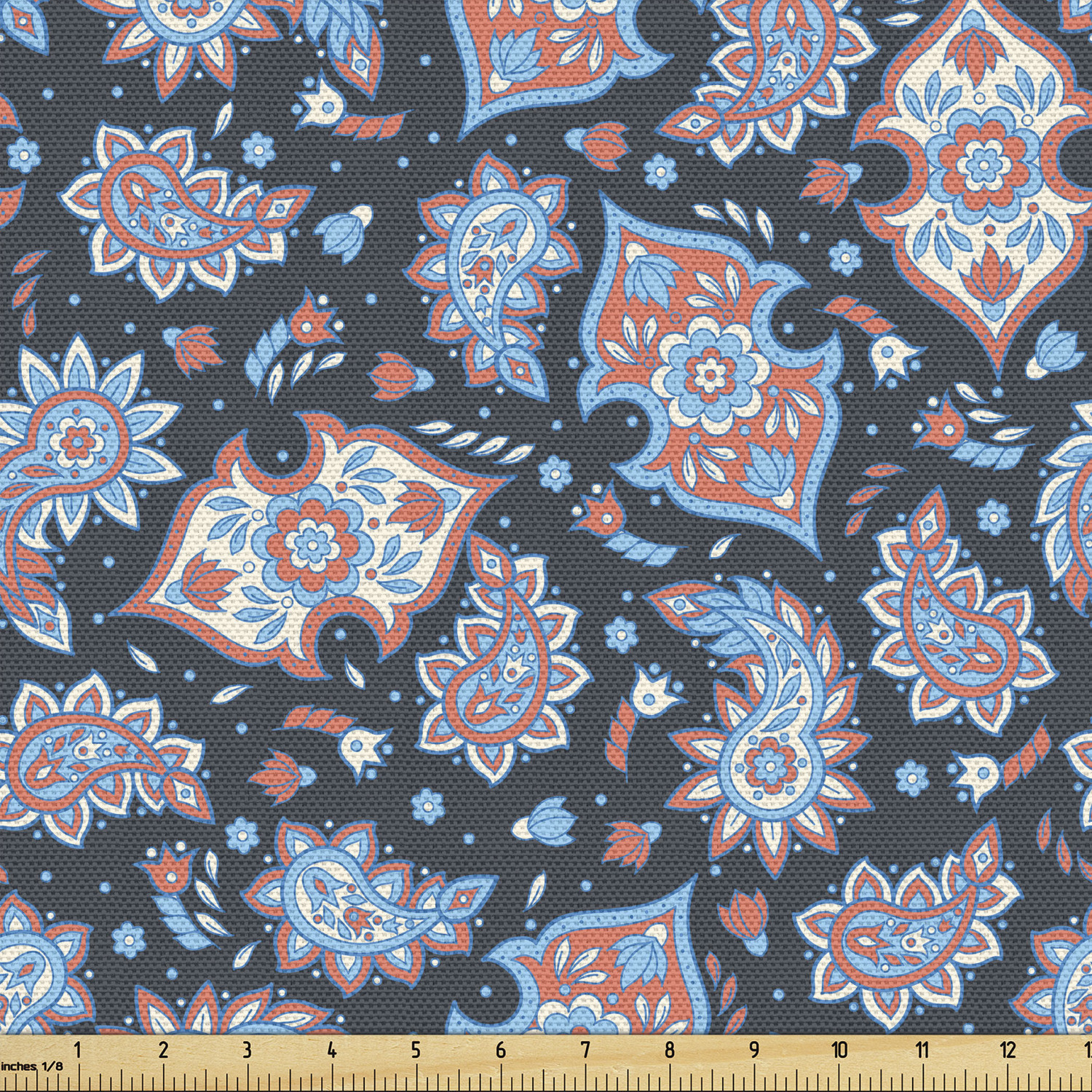 Paisley Fabric by the Yard, Persian Teardrop Motifs with Curved Tip ...