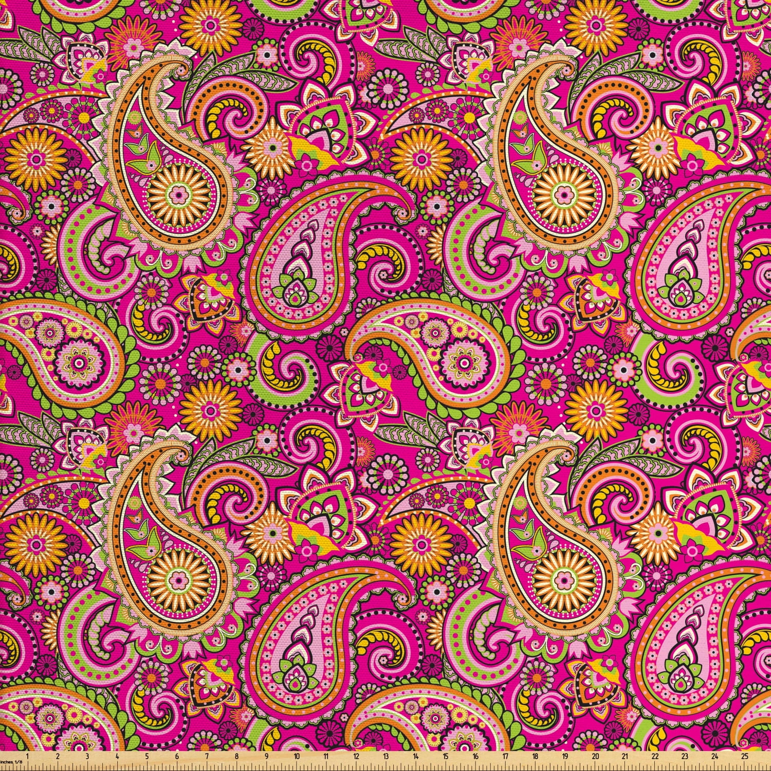 Paisley Fabric by the Yard, Vivid Design with Flowers Dots Leaves and ...