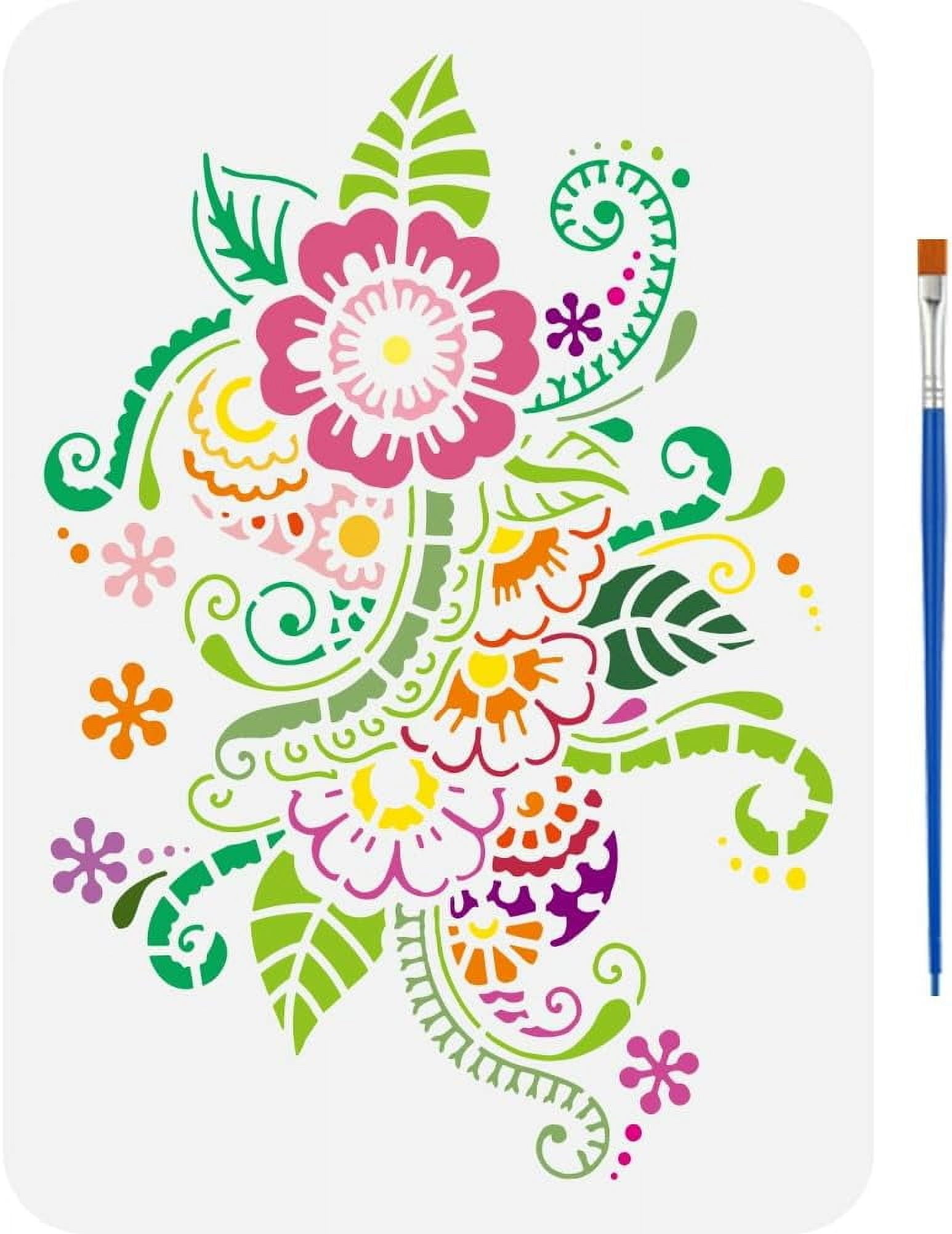 Paisley Floral Design Drawing Stencil with Paint Brush 11.7x8.3inch ...