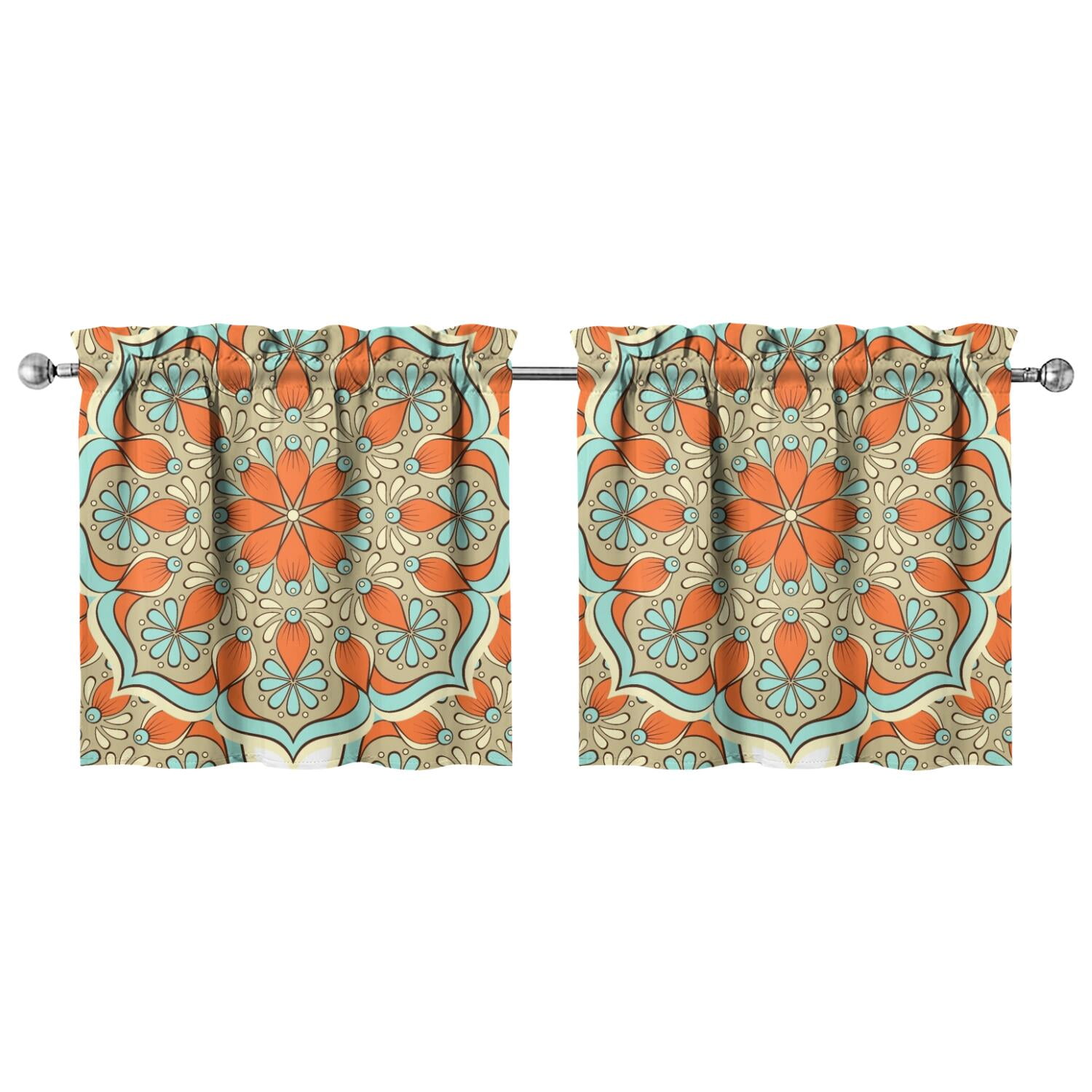 Paisley Floral Mandala Kitchen Curtains Set of 2 - 27.5x24 Inch Ethnic ...