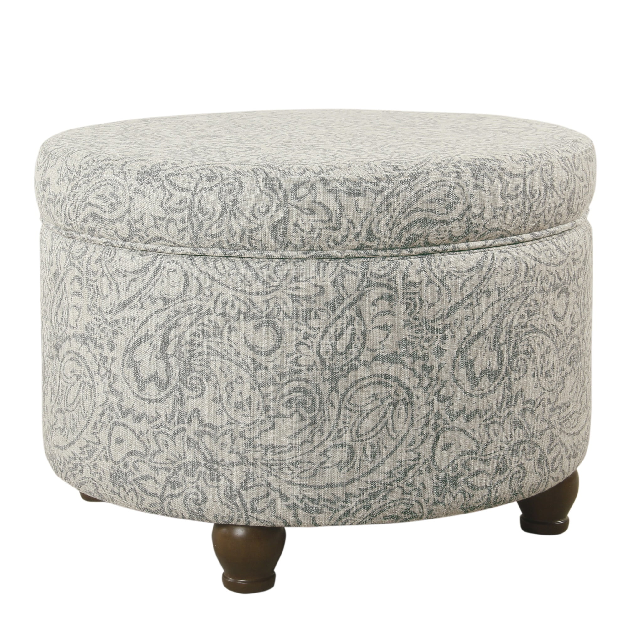 Paisley Floral Pattern Fabric Upholstered Wooden Ottoman with Hidden ...