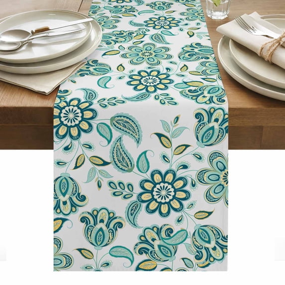 Paisley Floral Table Runner - 120 Inch Long, Kitchen Dining Table ...