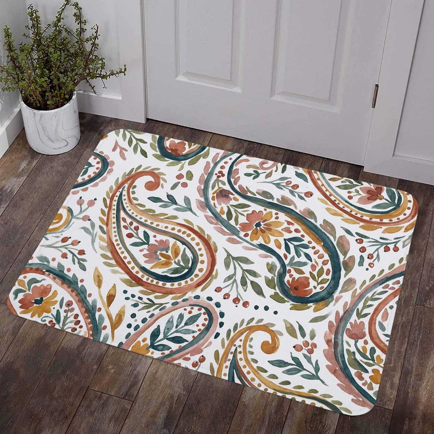 Paisley Flower Door Mat 16" x 24" Indoor/Outdoor Rug for Entry Way ...