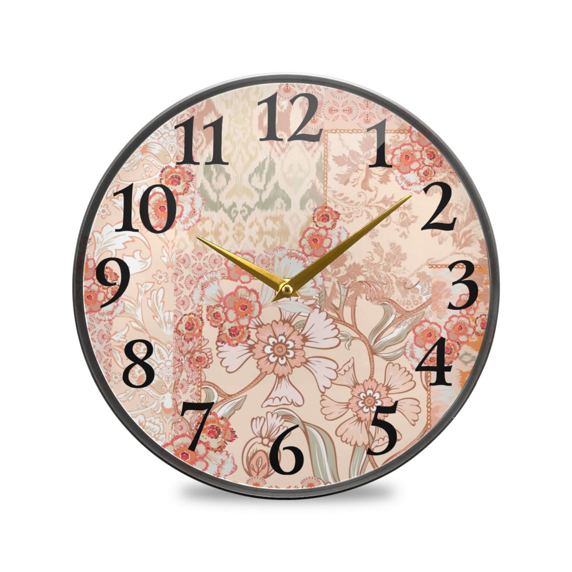 Paisley Flower Wall Clocks Battery Operated 9.5 Inch Round Clock ...