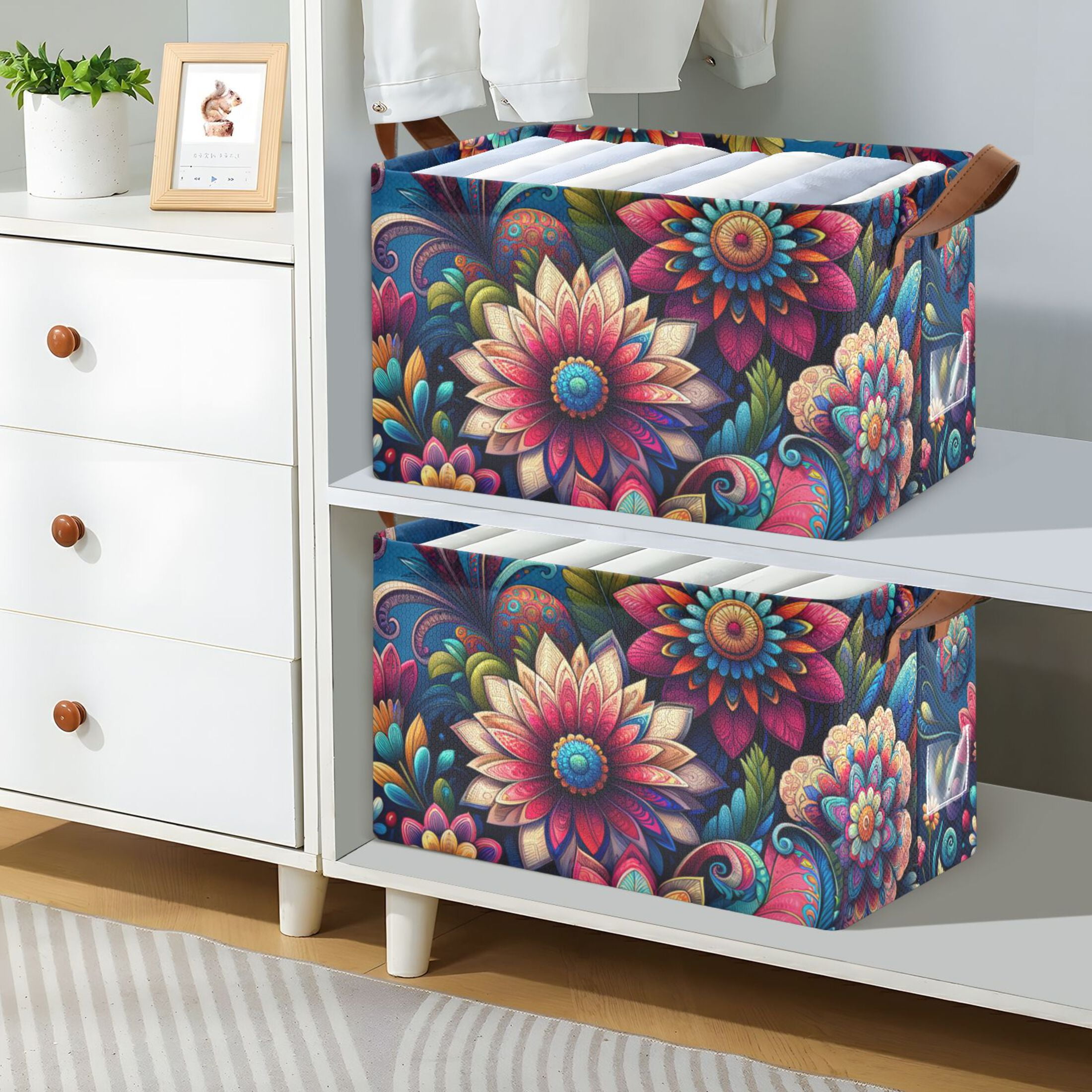 Paisley Flowers Foldable Storage Large Fabric Storage Baskets Organizer ...