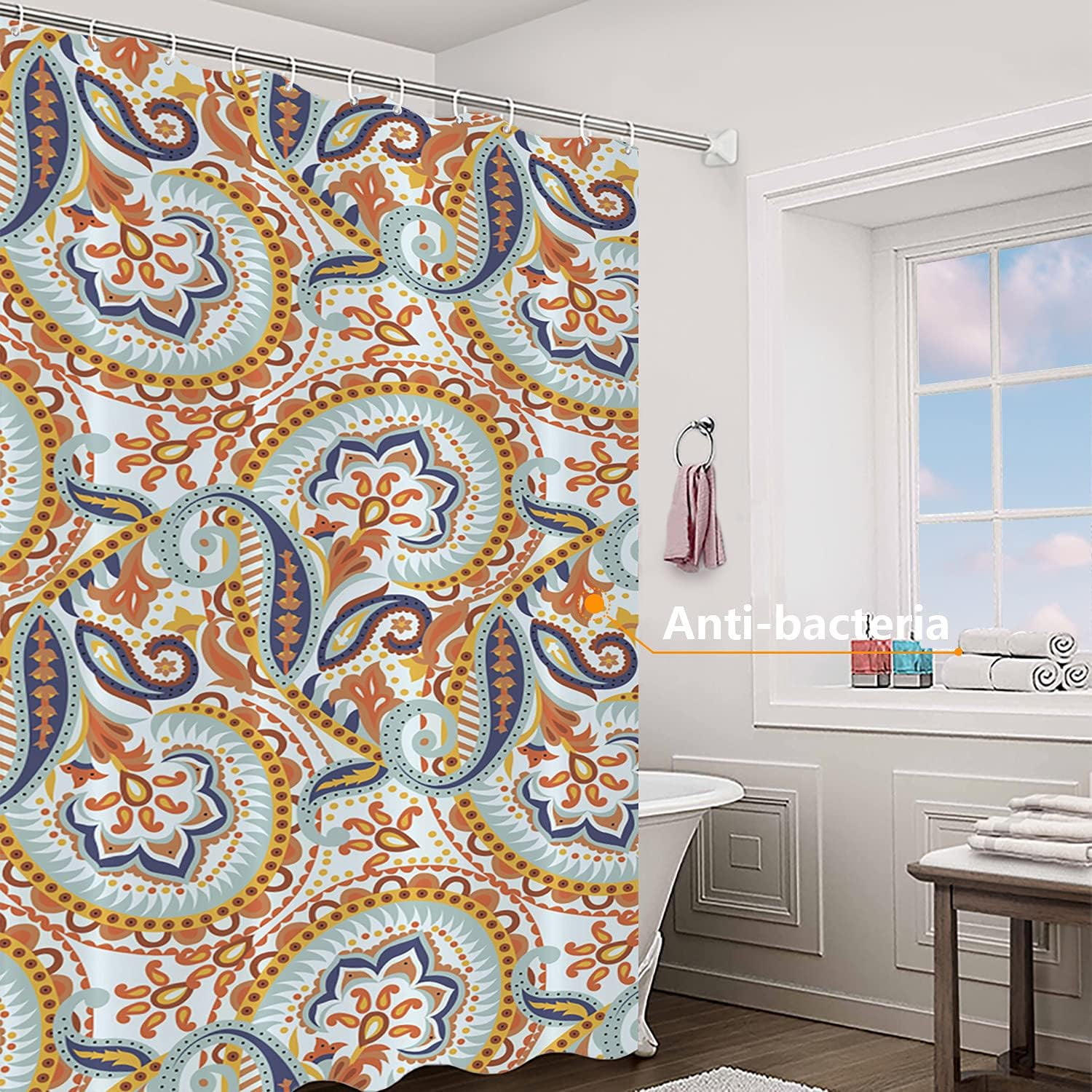 Paisley Flowers Indian Decor Shower Curtain Set,Floral Carpet Damask ...