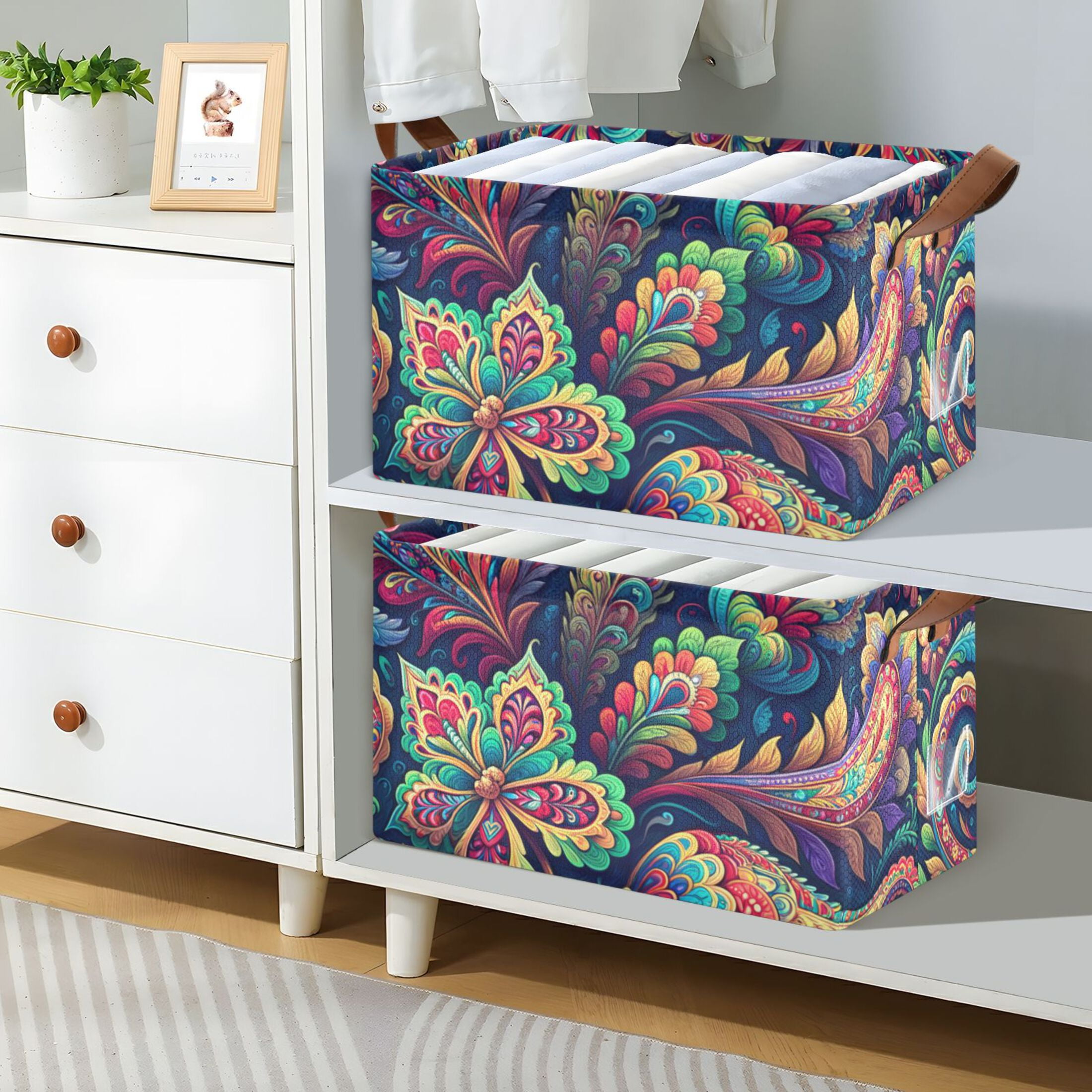 Paisley Flowers Leaves Foldable Storage Large Fabric Storage Baskets ...