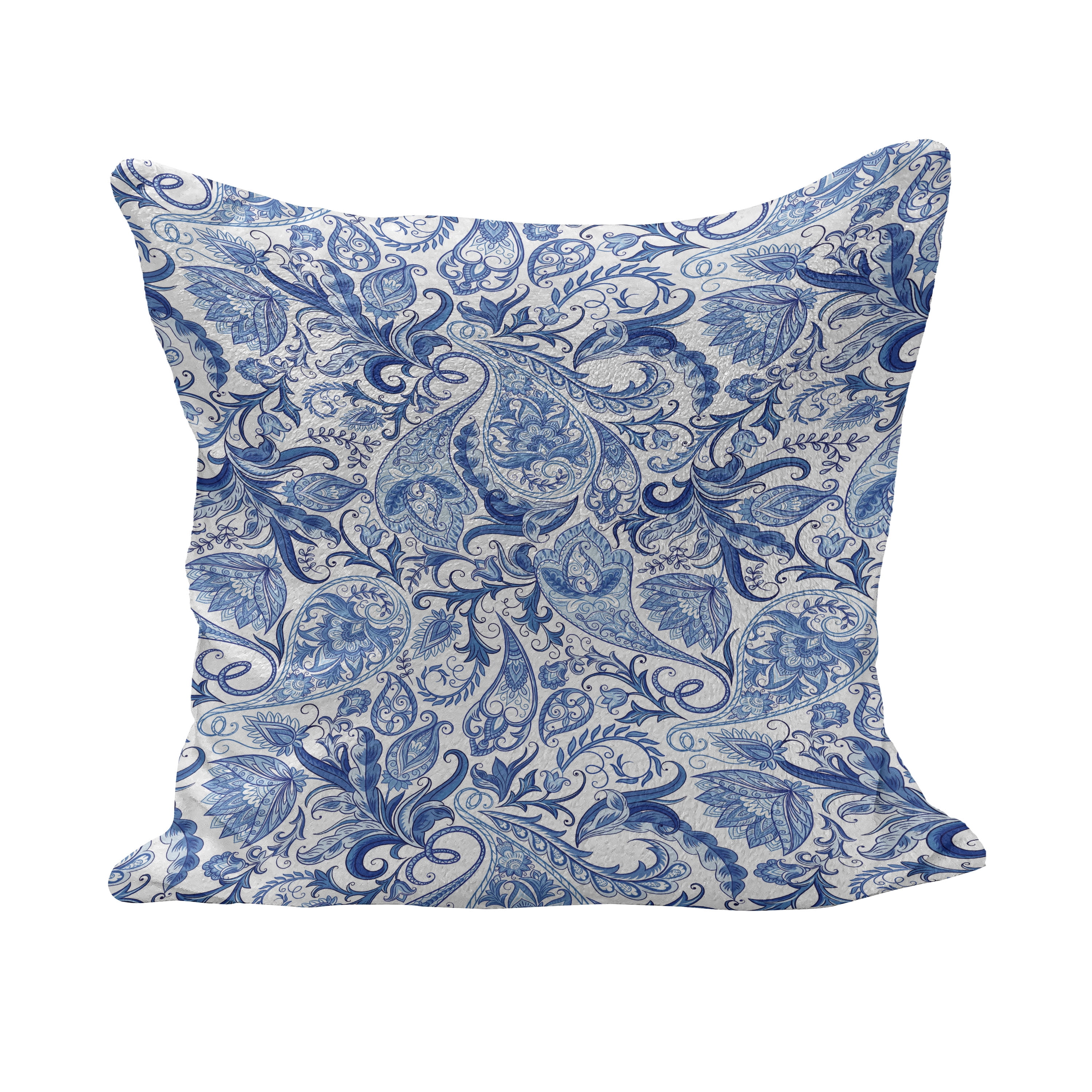 Paisley Fluffy Throw Pillow Cushion Cover, Native Pattern in Blue Tones ...