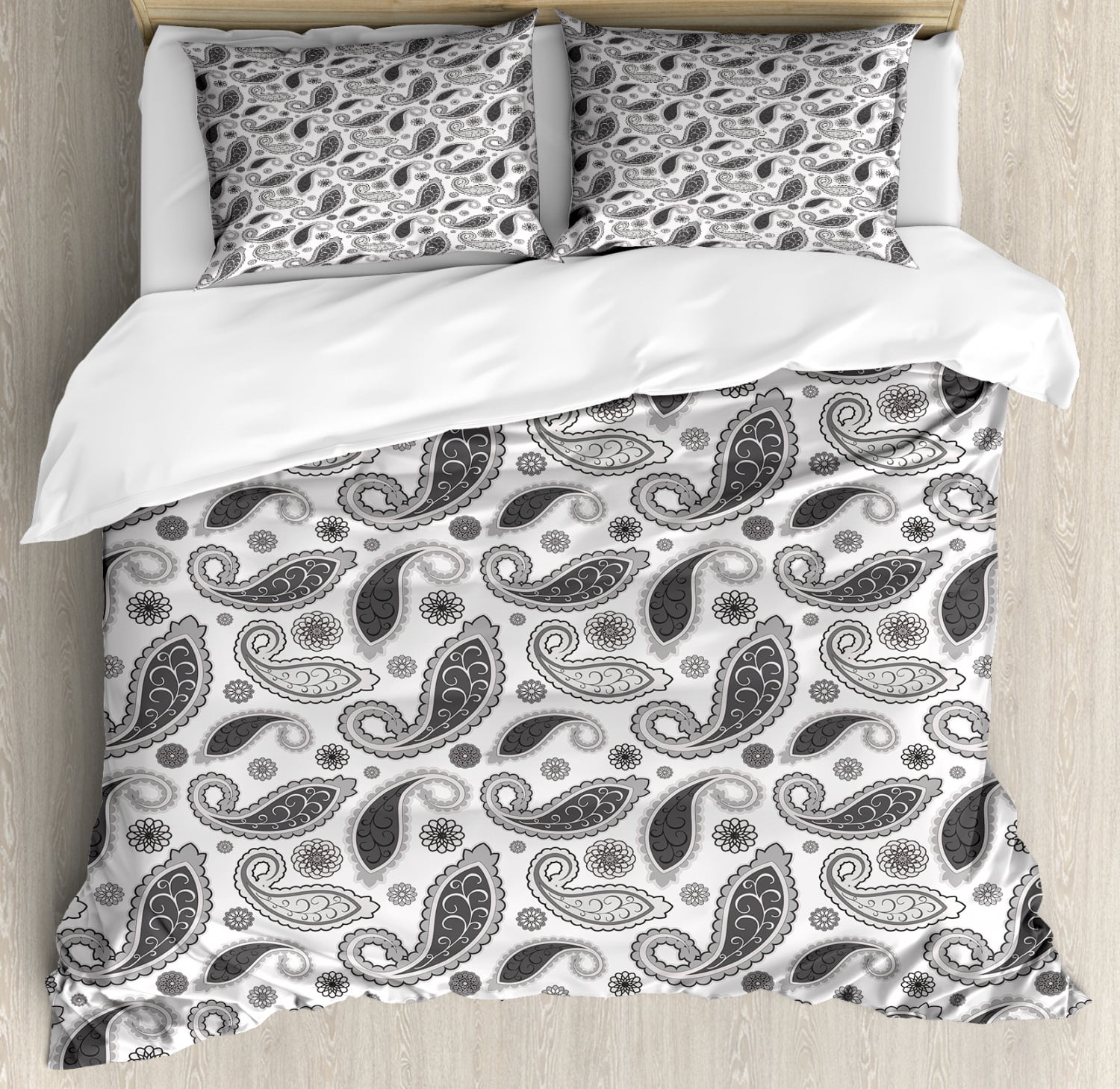 Paisley Duvet Cover Set, Minimalist Oriental Florets Leaves Dark Colors ...