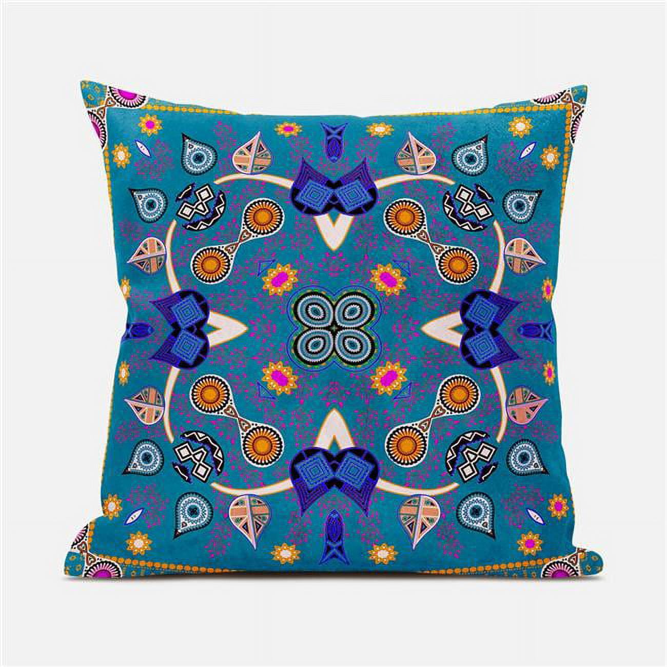 Paisley Leaf Geo Duo Indoor/Outdoor Pillow in Hot Muted Blue Gold 18x18 ...