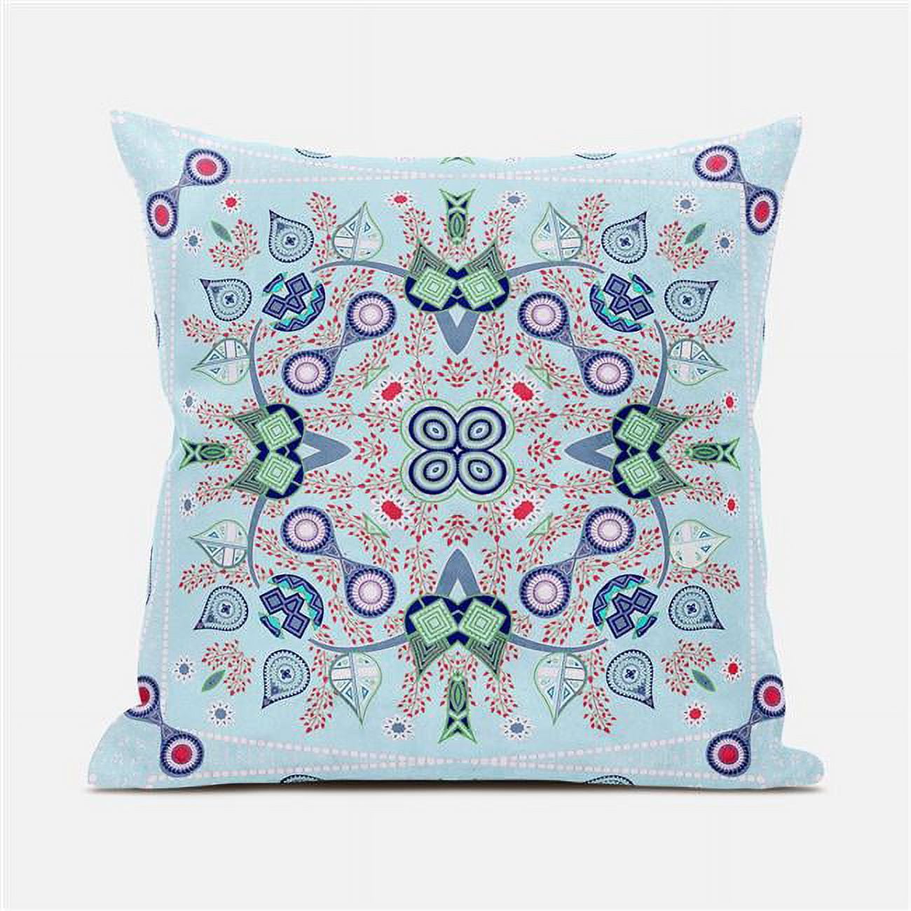 Paisley Leaf Geo Duo Indoor/Outdoor Pillow in Light Blue Green Red ...