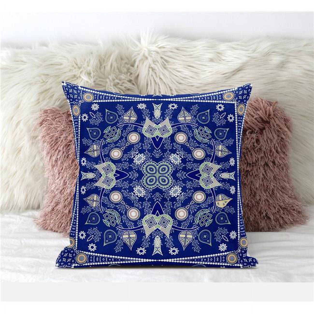 Paisley Leaf Geo Indoor/Outdoor Pillow in Midnight Blue Beige White ...