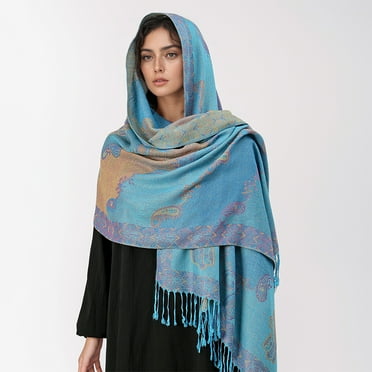 Falari Women's Pashmina Shawl Wrap Border Pattern Double Layered Scarf ...