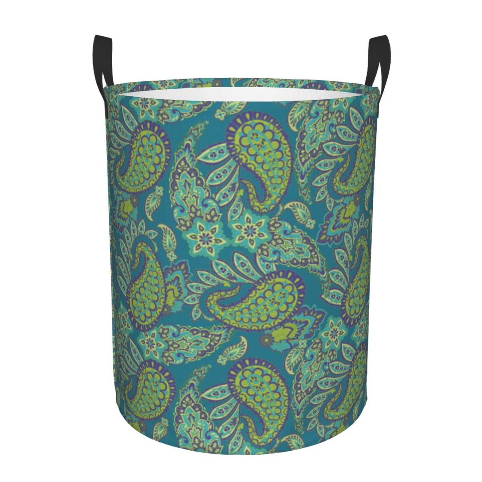Paisley Pattern Green Laundry Basket with Handles - Freestanding ...