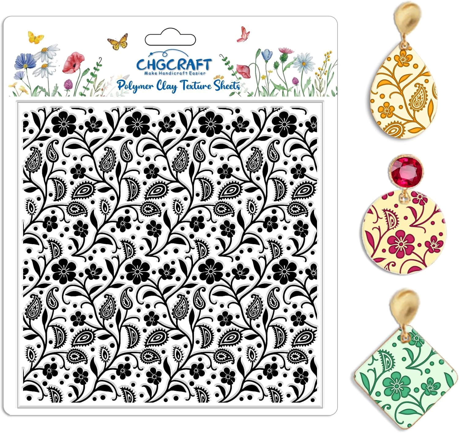 Paisley Pattern Polymer Clay Texture Sheet Vines Vintage Flowers ...