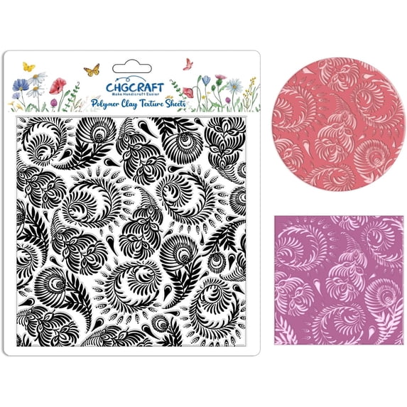 Paisley Peacock Feathers Polymer Clay Texture Sheets Leaves Geometric ...