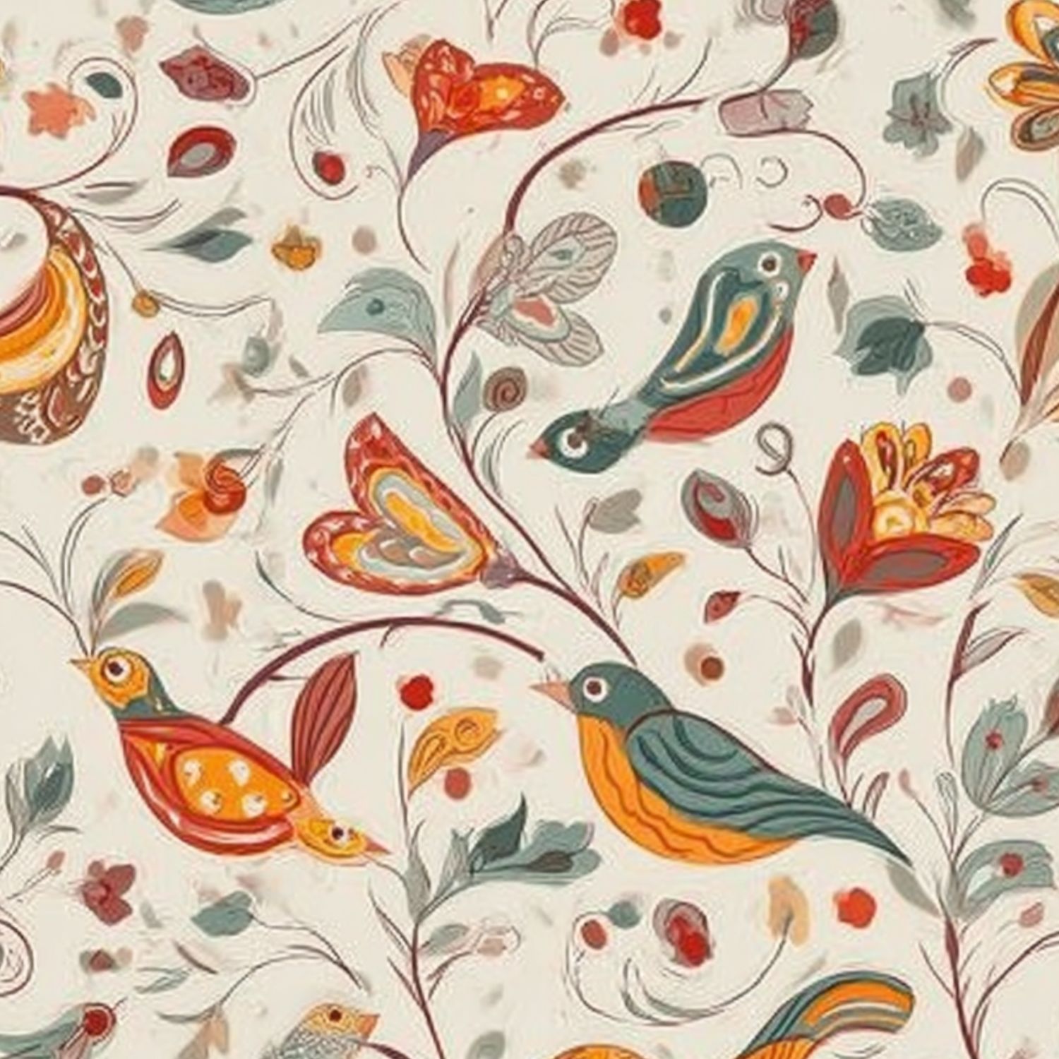 Paisley Peel and Stick Wallpaper 17.7in x 9.8ft Whimsical Floral Bird ...