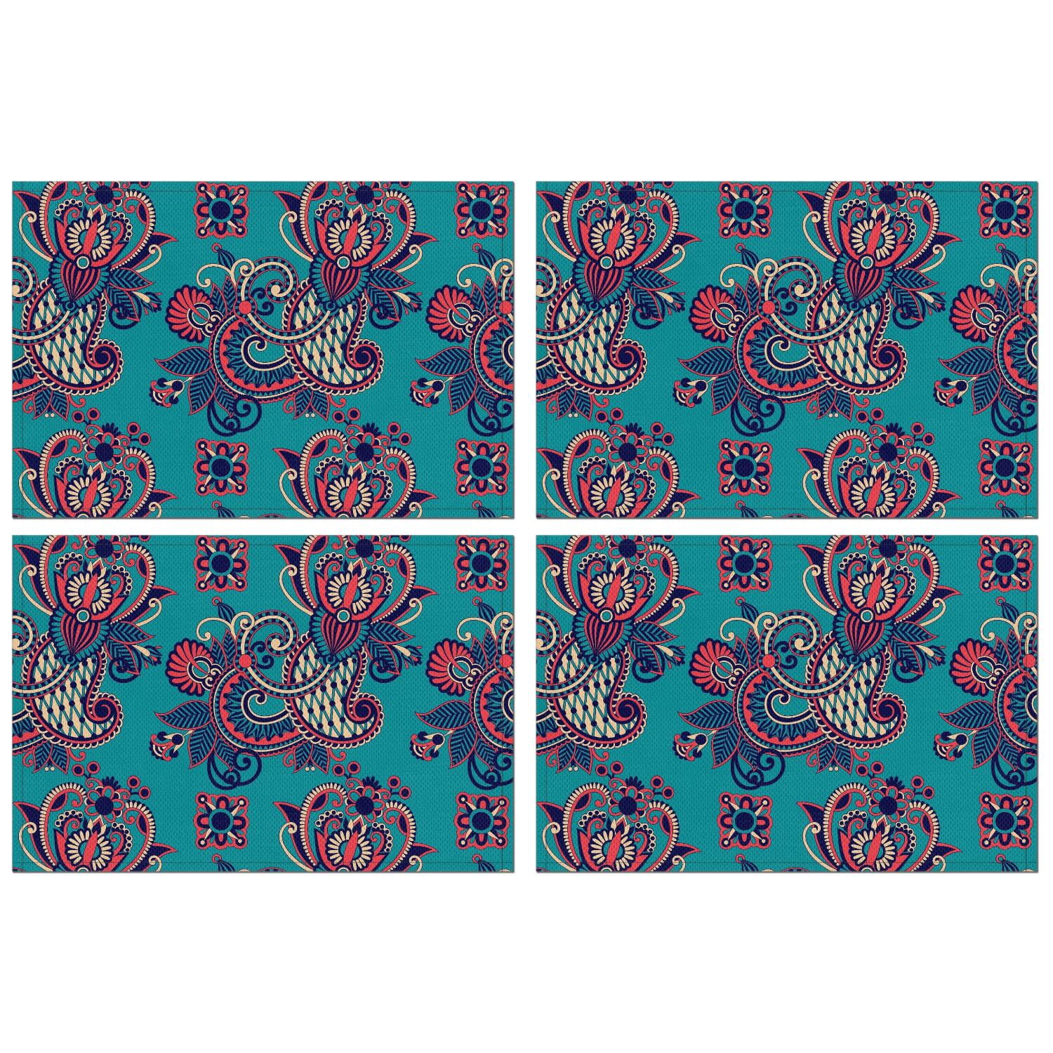 Paisley Placemats Set of 4, Flax Linen Table Mats Featuring Colorful ...