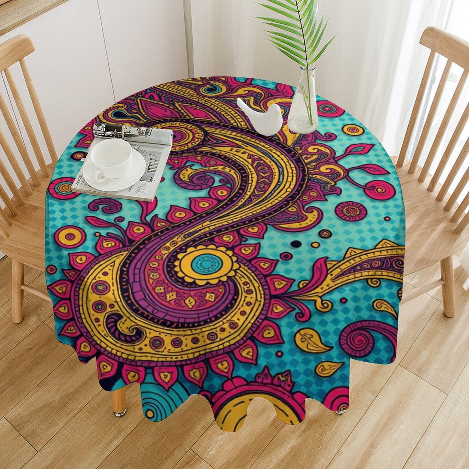 Paisley Print Round Tablecloths Circular Table Cover Washable Polyester ...