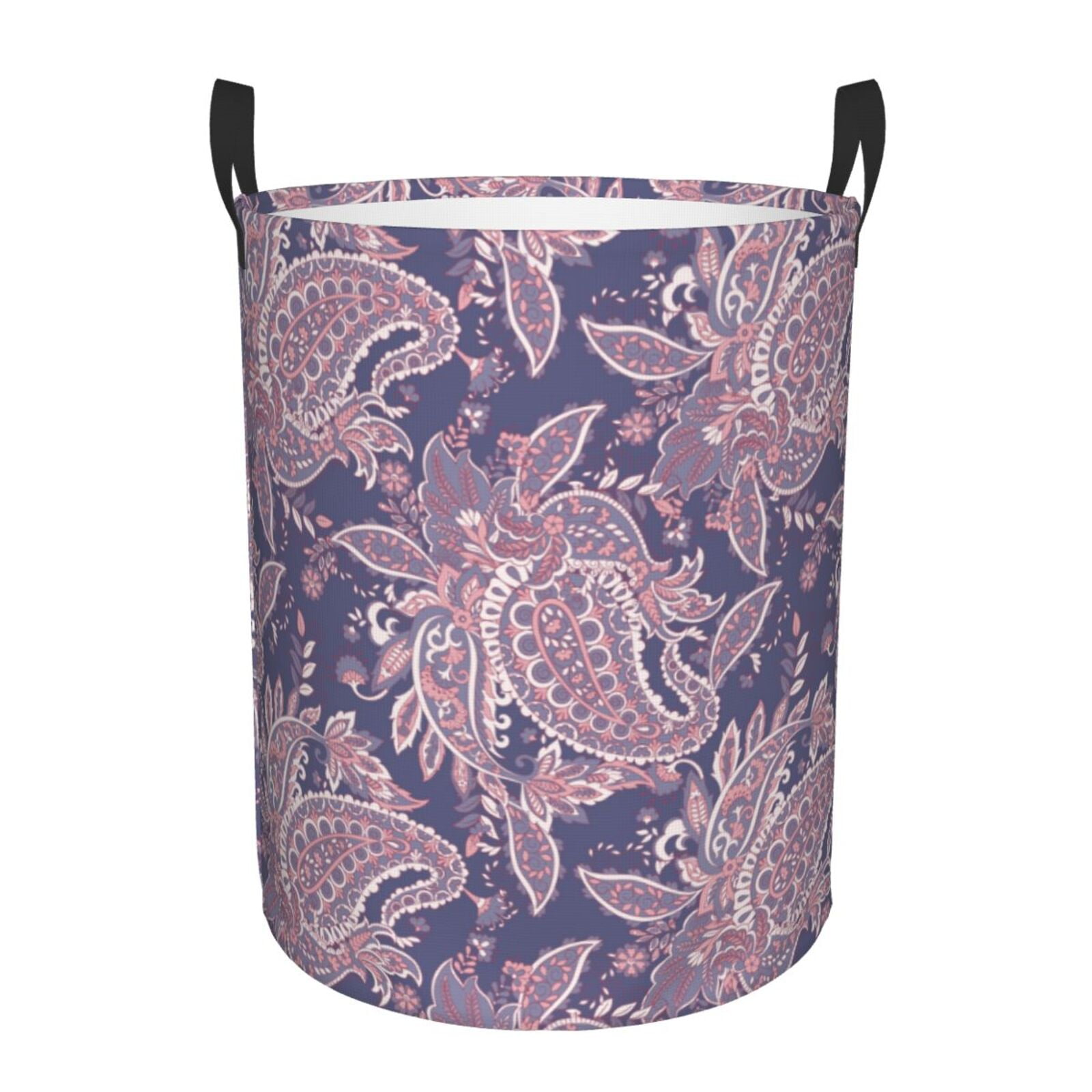 Paisley Purple Round Laundry Basket, Laundry Hamper with Handle ...
