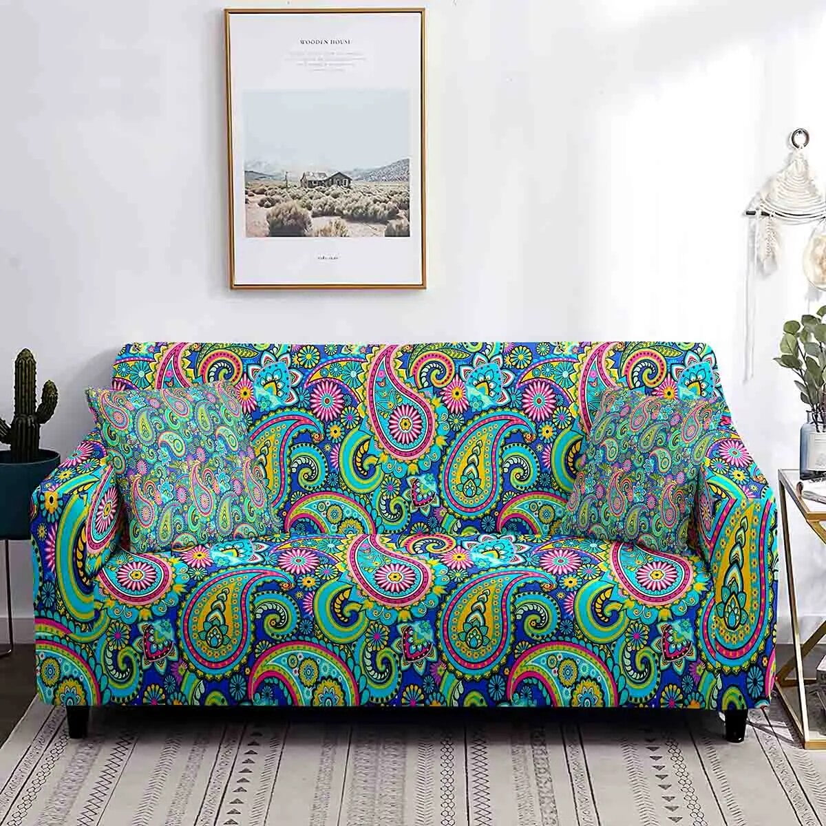 Paisley Stretch Sofa Covers Polyester Non Slip All-Wrapped Sofa ...