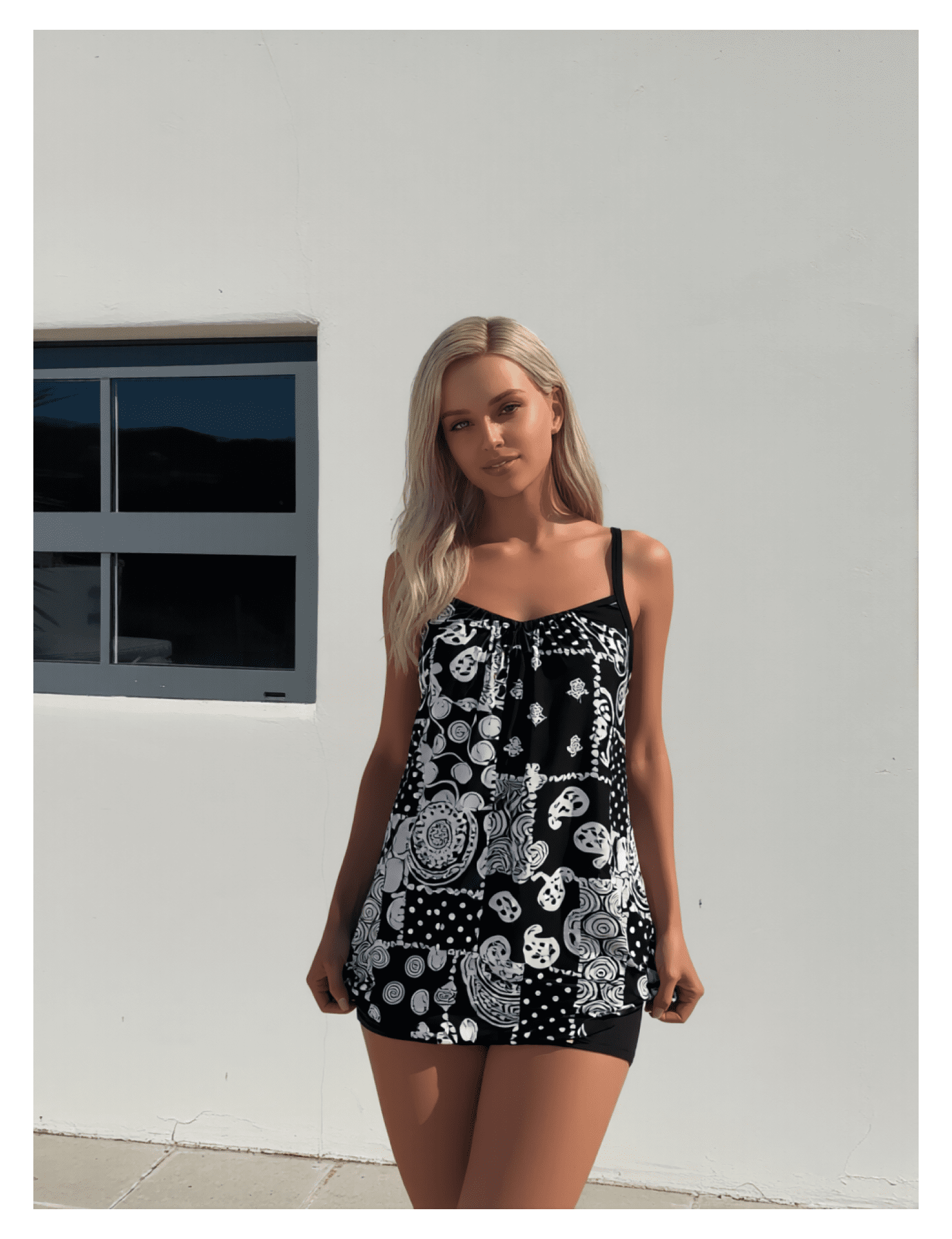 Paisley Tankini Swimsuit for Women - Black & White Two Piece Swimsuit ...