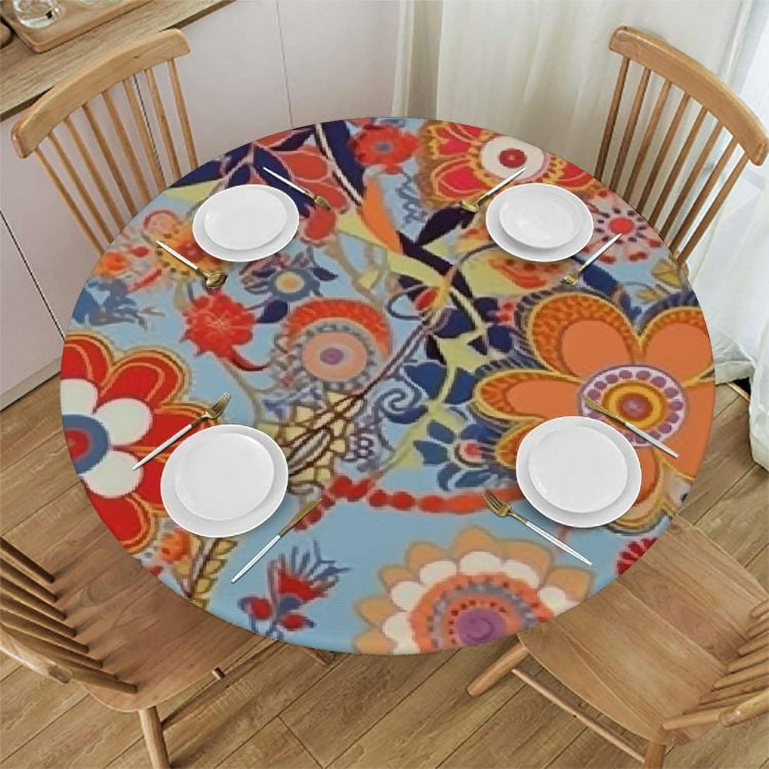 Paisley Texture Fitted Tablecloth for Round Table,Retro Flower Table ...