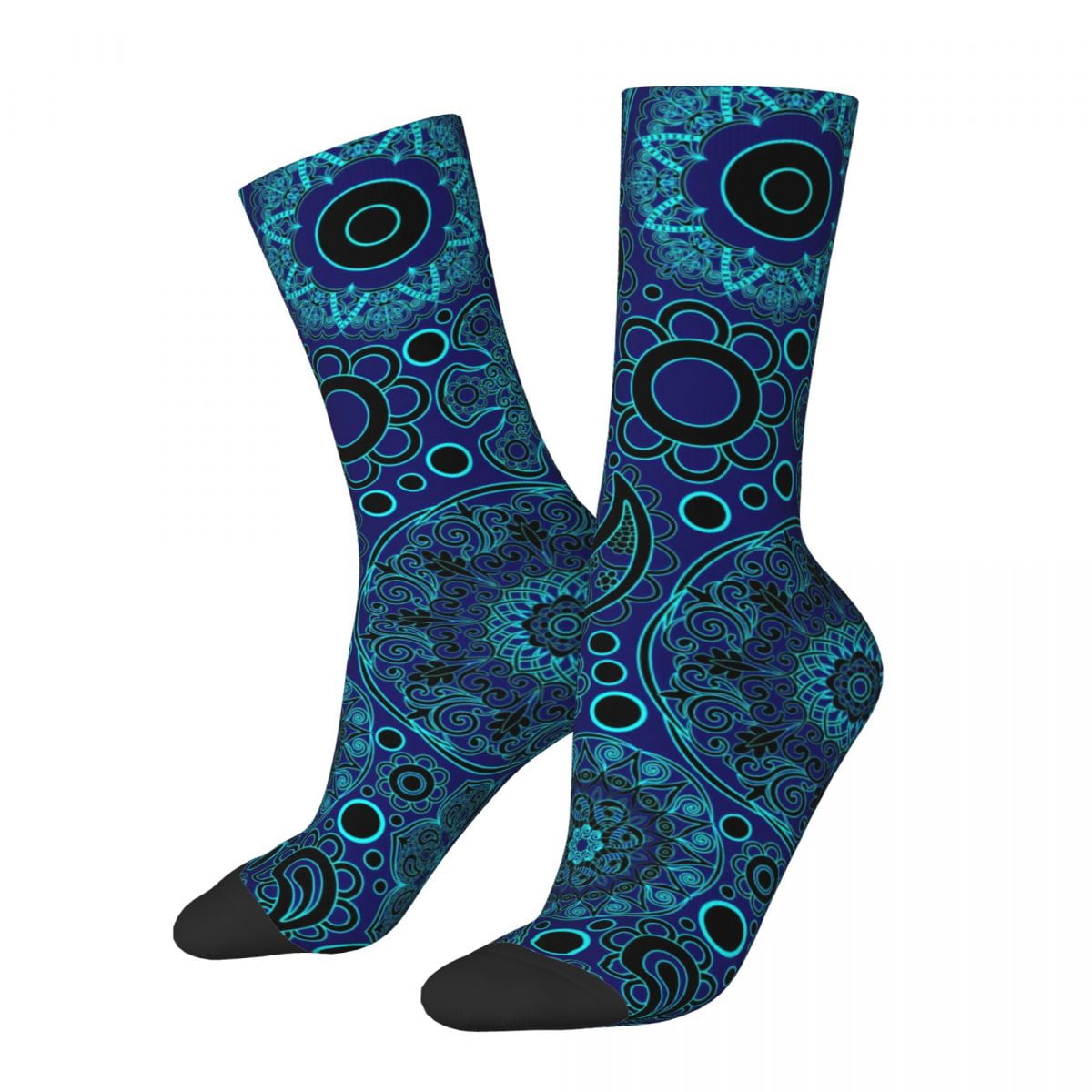 Paisley Texture Socks Black And White Kawaii Stockings Women Men High ...