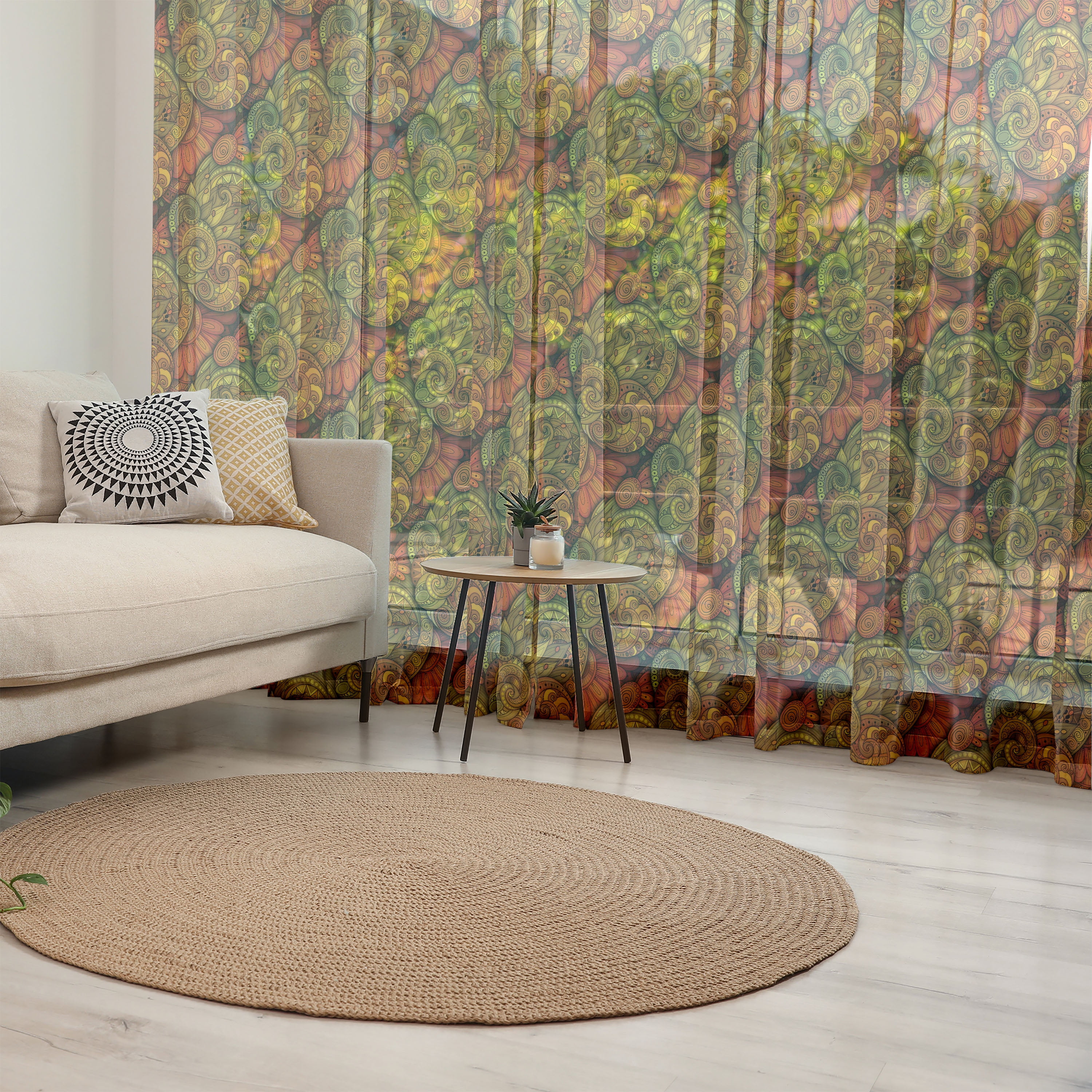 Paisley Tulle Curtains with Rod Pocket, Abstract Motif with Blooms with ...