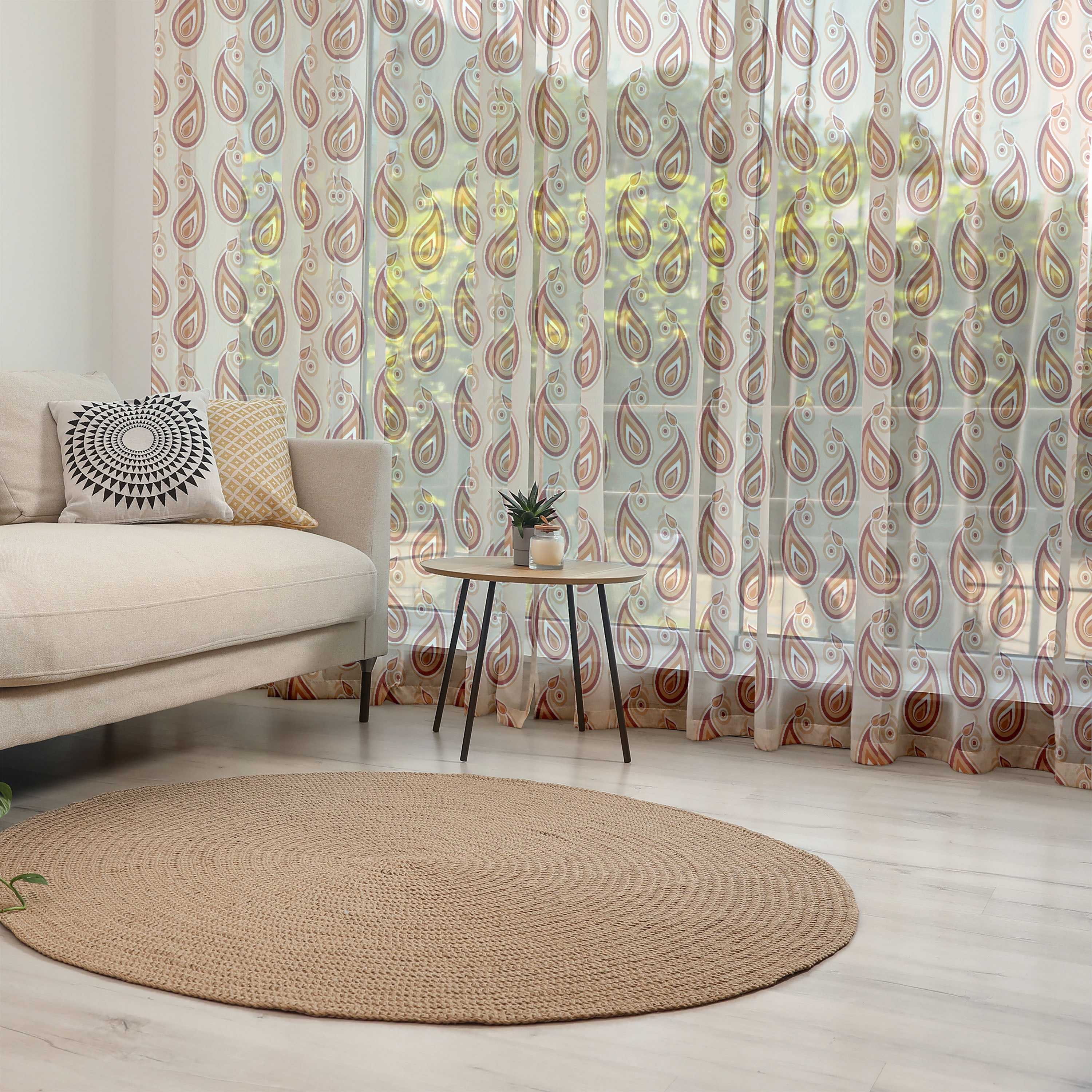 Paisley Tulle Curtains with Rod Pocket, Contemporary Illustration of ...