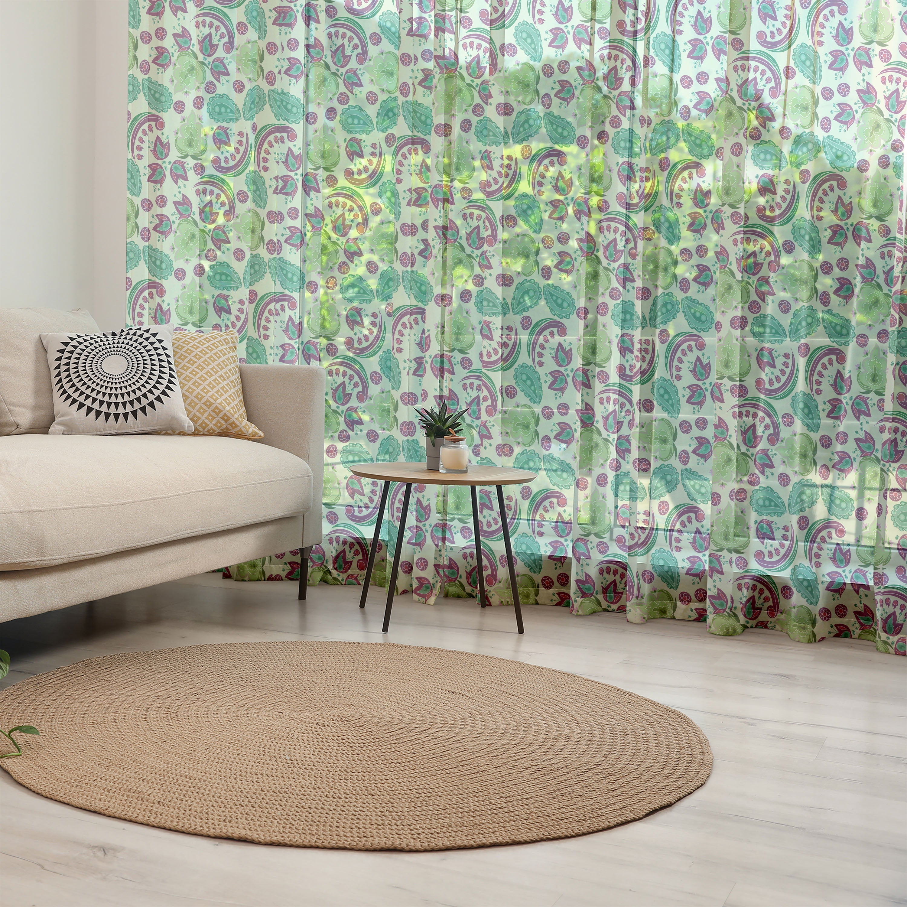 Paisley Tulle Curtains with Rod Pocket, Floral Arrangement with ...