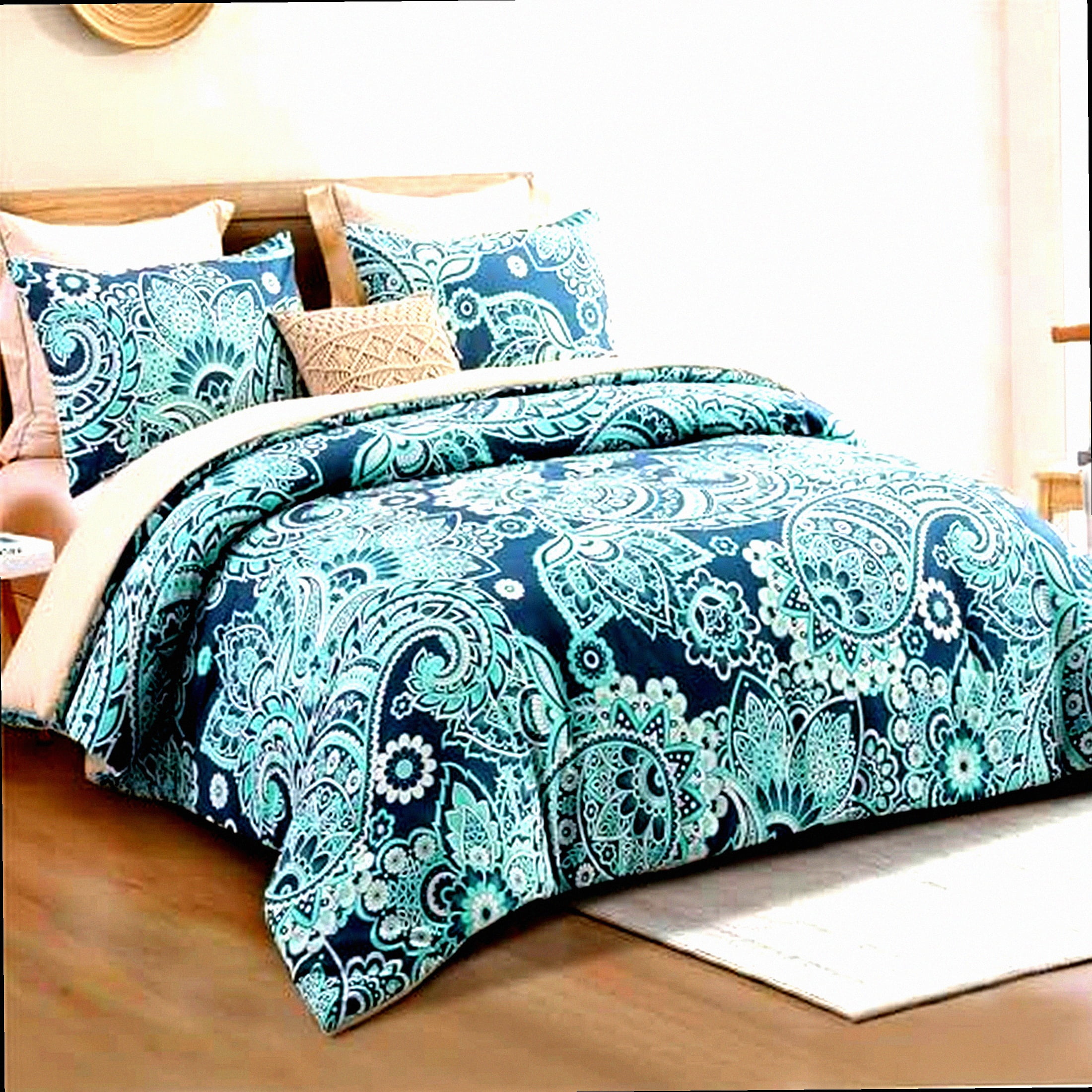 Paisley Turquoise Comforter Set - 3-Piece Reversible Bedding for All ...